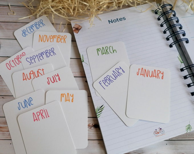 Months Cards, Cards with the Months of the Year, Notebook, Journal ...