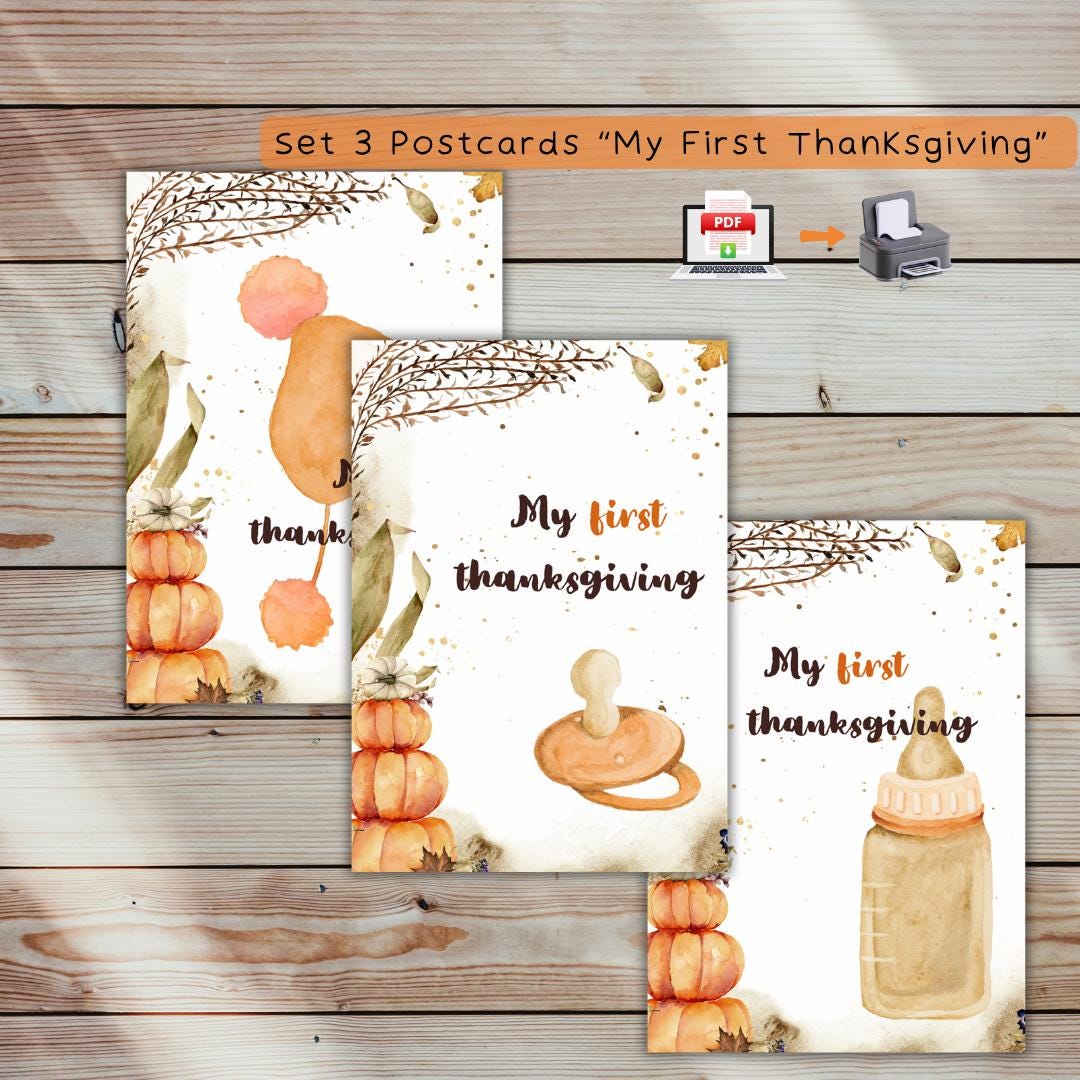 Printable Postcard Set “my First Thanksgiving”, Baby Shower Gift ...
