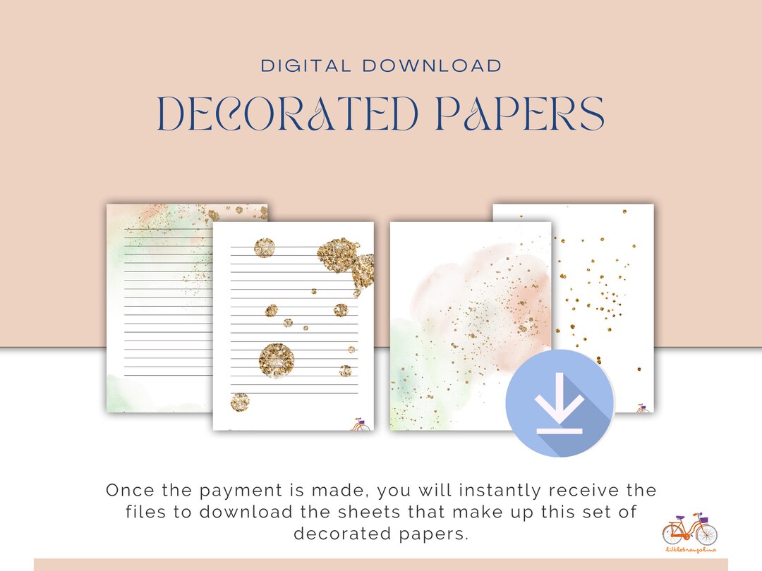 Decorated Paper Set Printable Template, A5 Letter Writing Paper ...