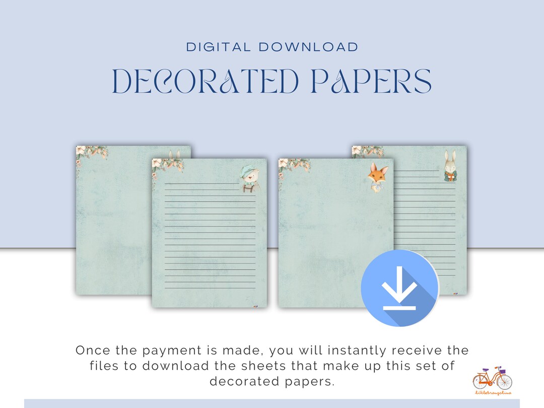 Decorated Paper Set Printable Template, A5 Letter Writing Paper ...
