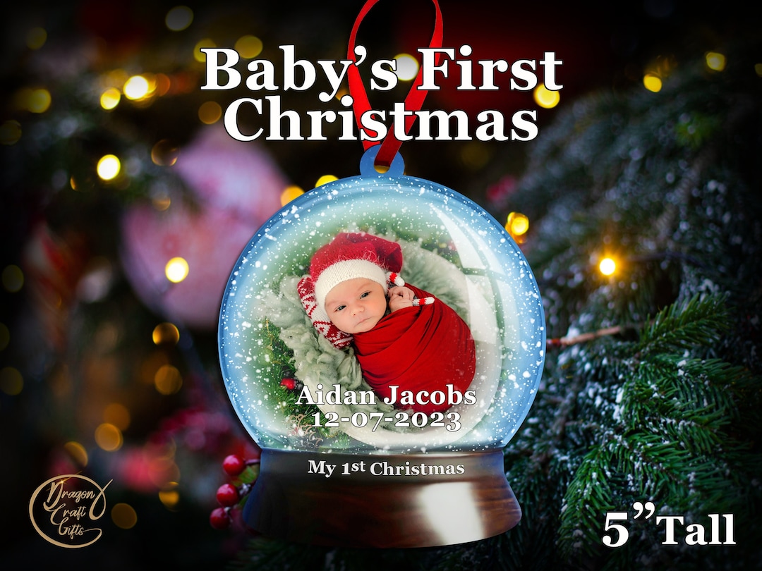 Baby's First Christmas Snow Globe Photo Ornament, Personalized Photo ...