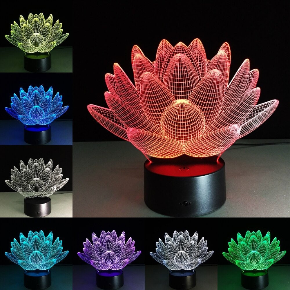 3D LED Lotus Flower Led Night Light With Remote Control Table | Etsy