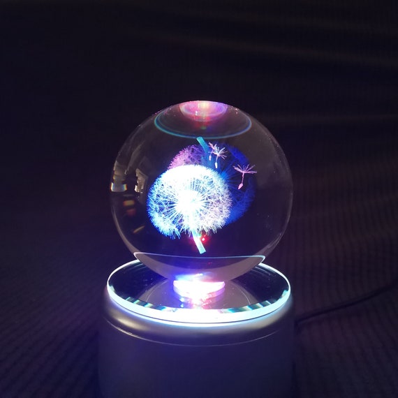 3D Dandelion Crystal Ball Rotating Base With Colorful Lights - Etsy