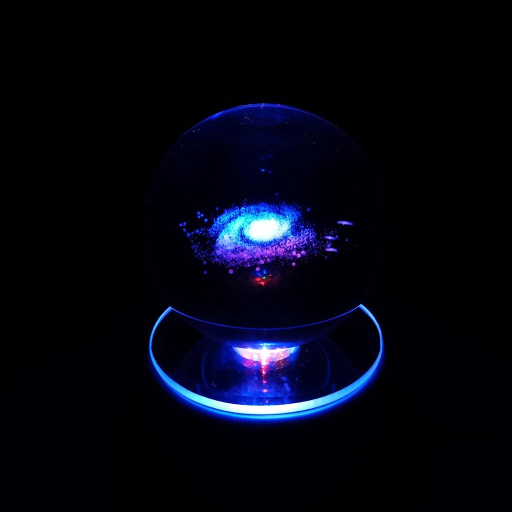3D Crystal Ball With Galaxy System Model and Rotating LED Lamp - Etsy