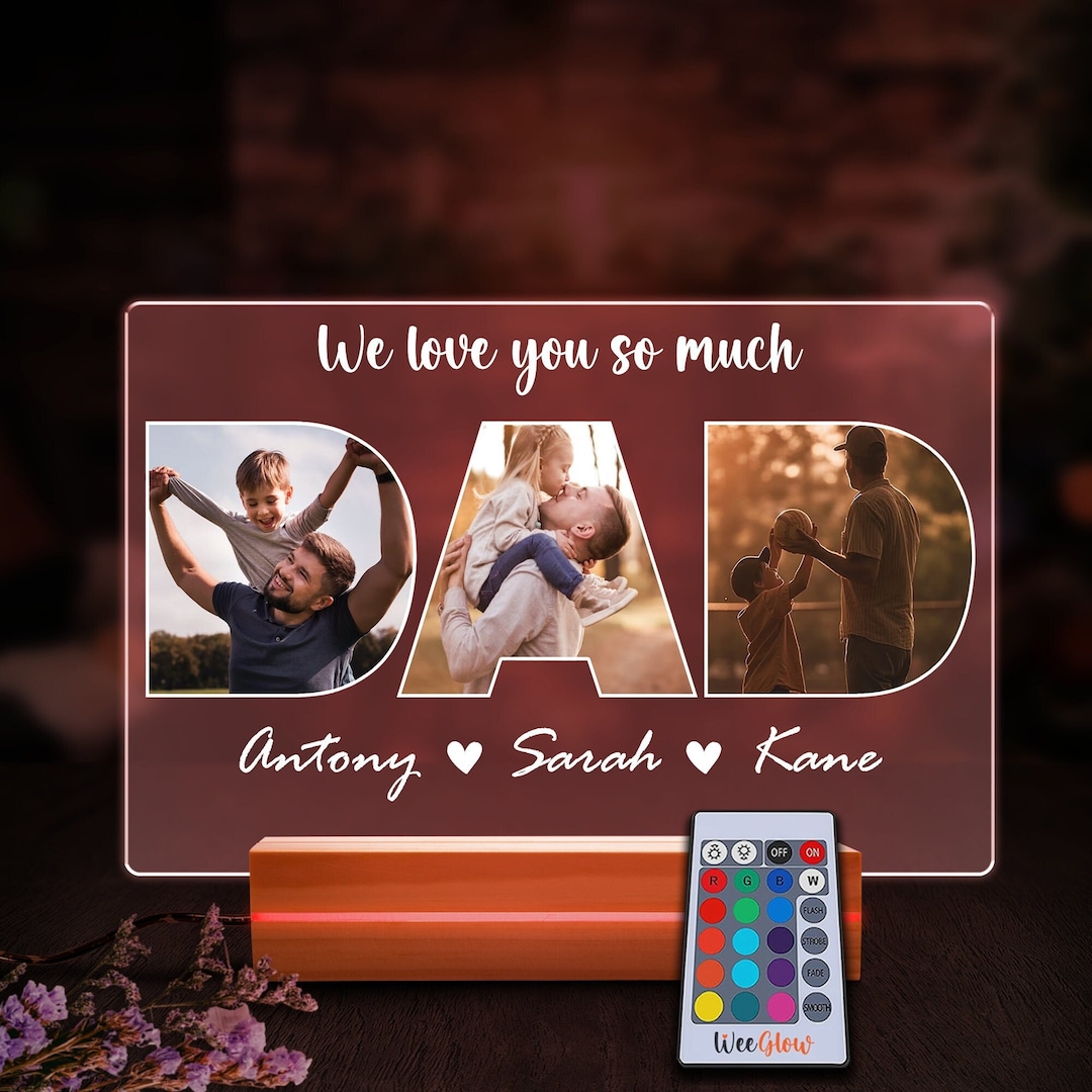 Personalized Dad Sign Kids Name, Custom Photo Acrylic Night Light, Gift ...