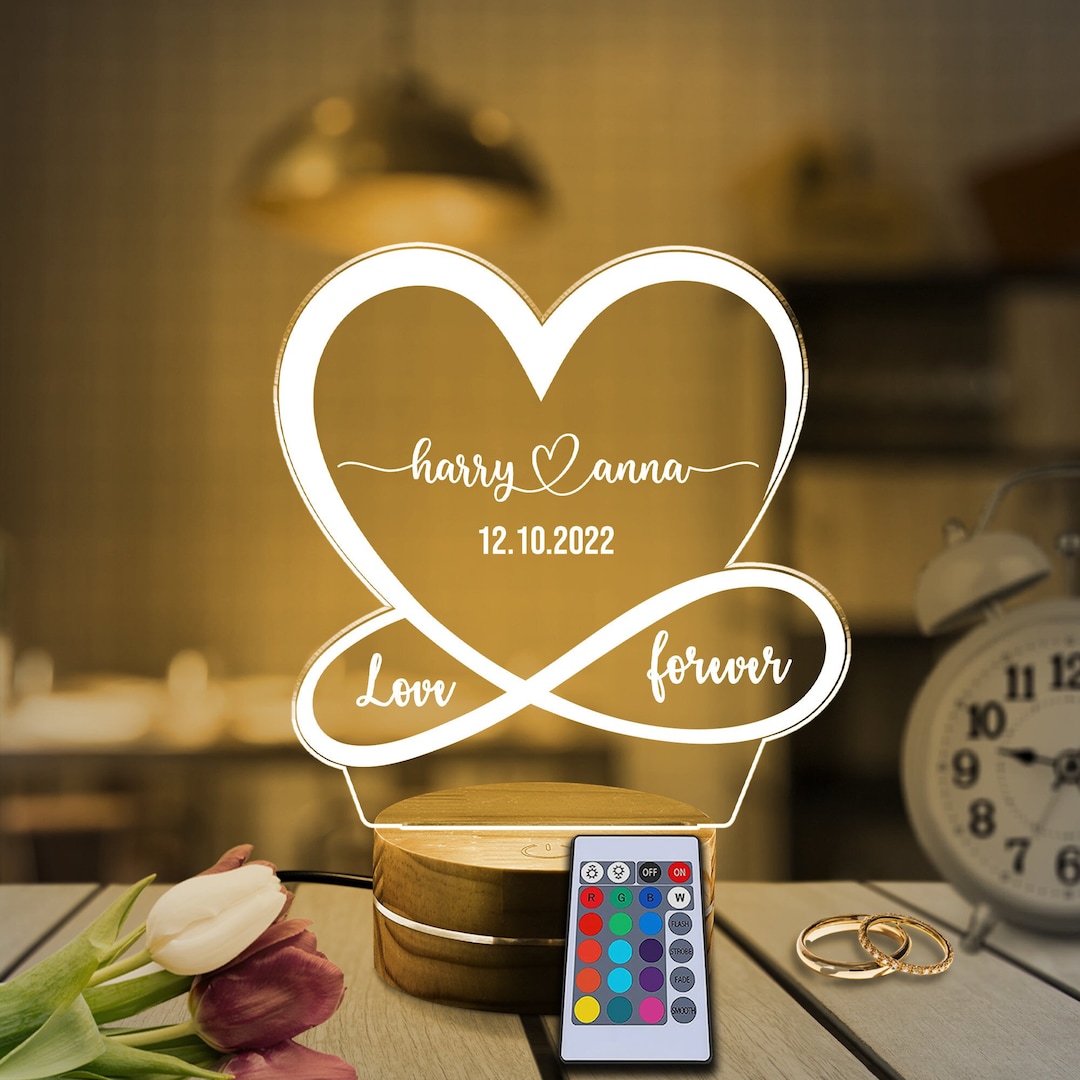 Custom Night Light Romantic Gift for Her Him, Personalized LED Lamp ...