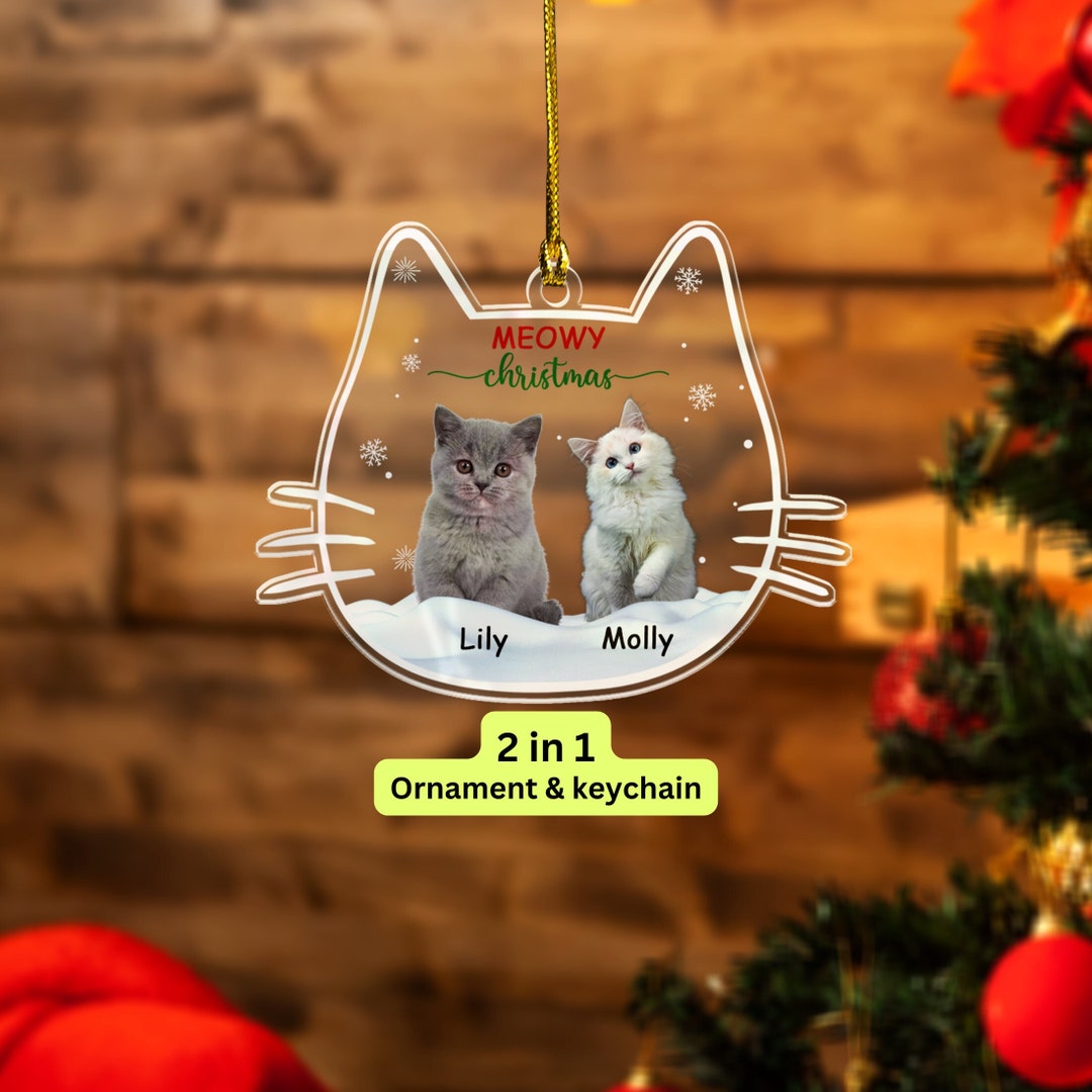 Personalized Cat Ornament With Photo and Name, Meowy Christmas, Merry ...