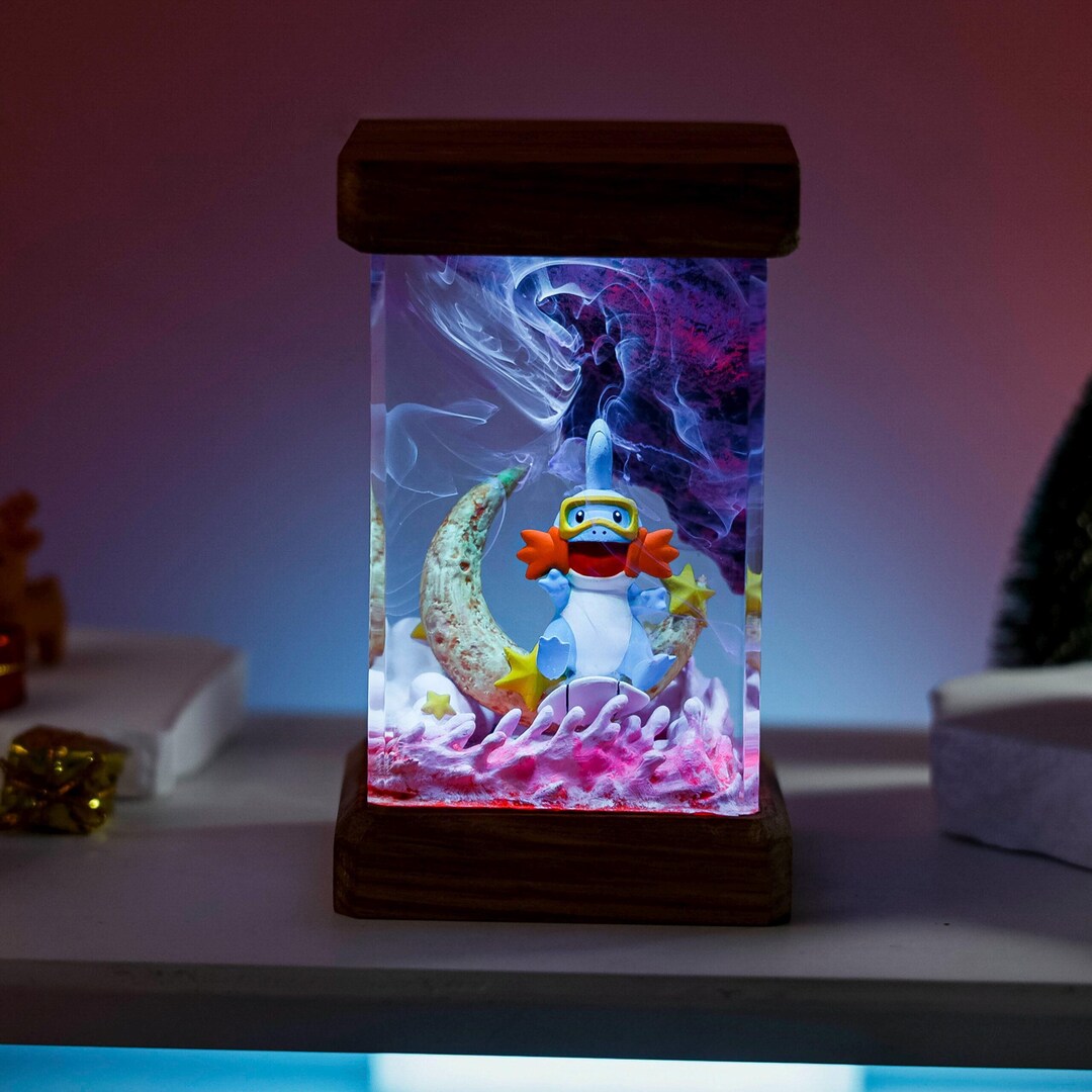 Mudkip Pokemon Resin Diorama Lamp, Water Ground Type Pokemon Art Night ...