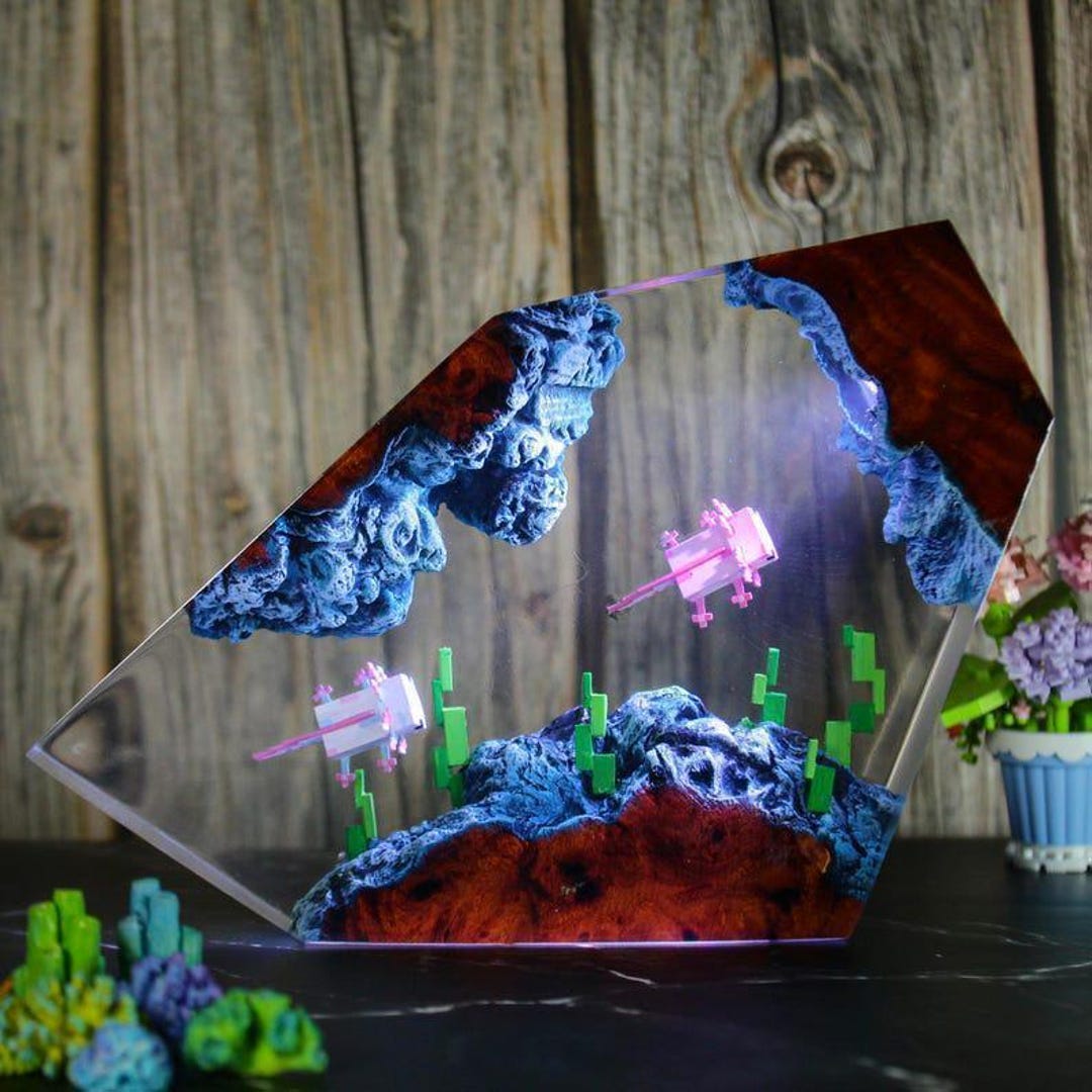 Axolotl Minecraft Resin Lamp, Diorama Minecraft Handmade Epoxy Lamp ...