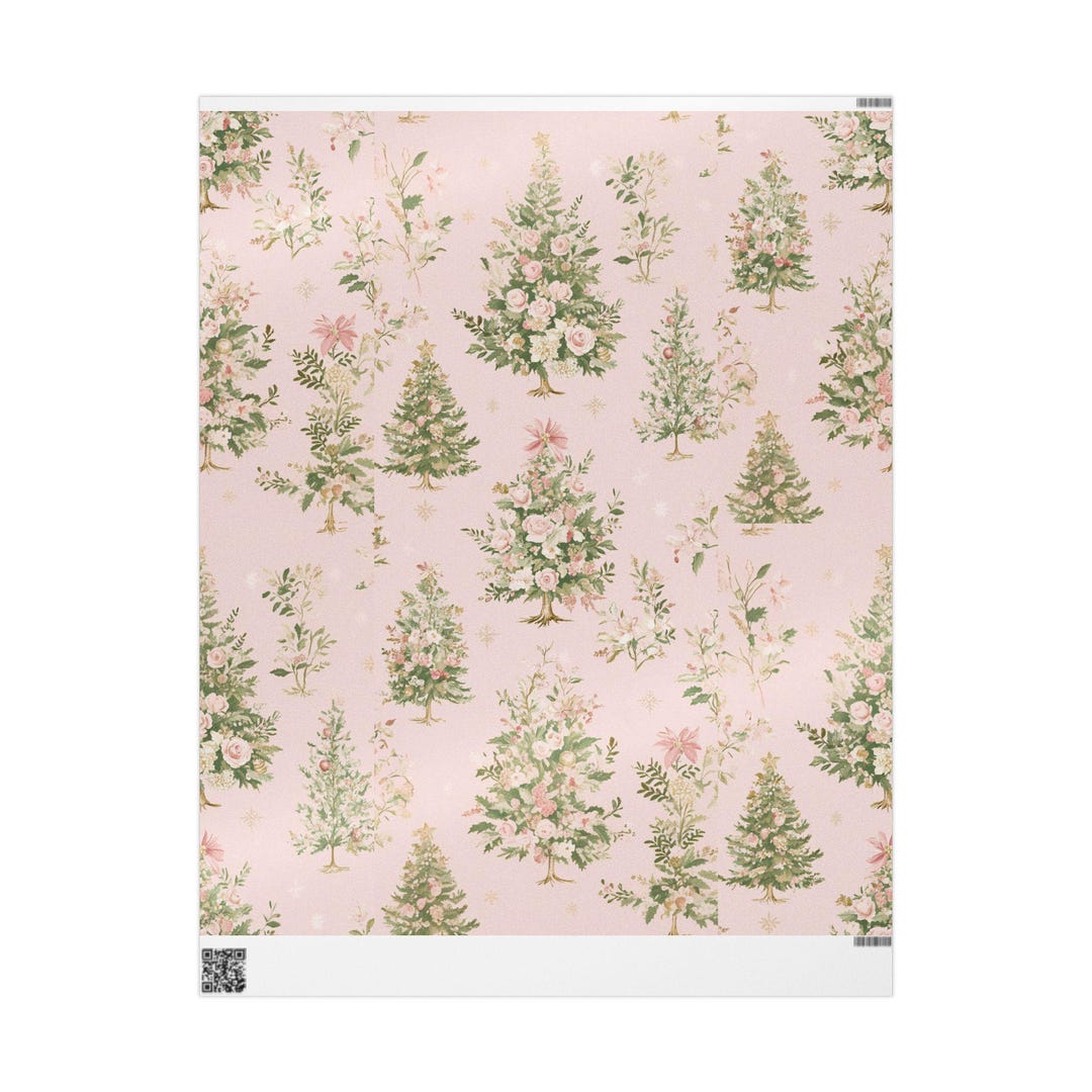 Romantic Coquette Christmas Gift Wrap, Floral Pink Holiday Wrapping ...