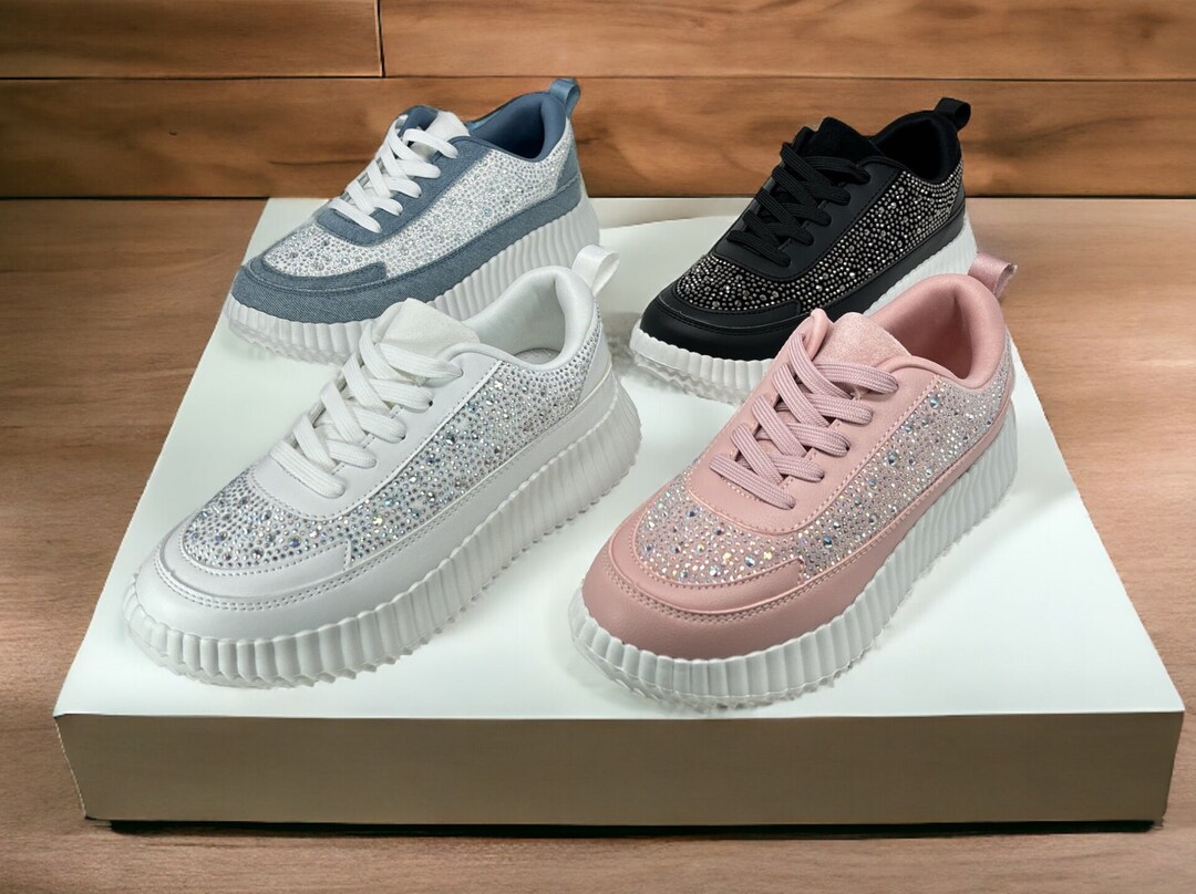 Women's Rhinestone Fashion Athletic Lace up Light Weight Sneakers - Etsy