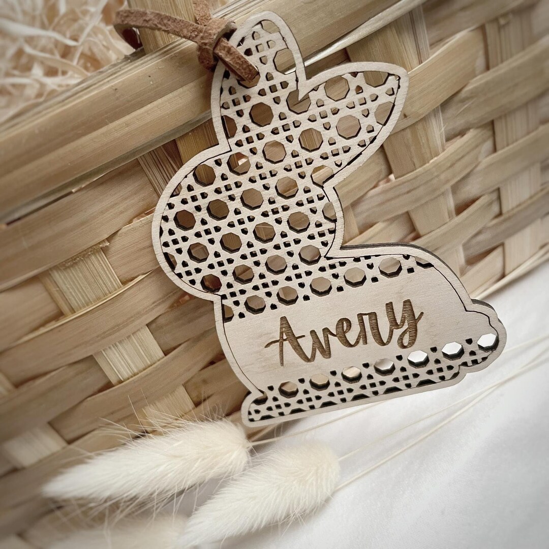 Rattan Boho Easter Basket Name Tag | Custom Easter Tag | Personalized ...