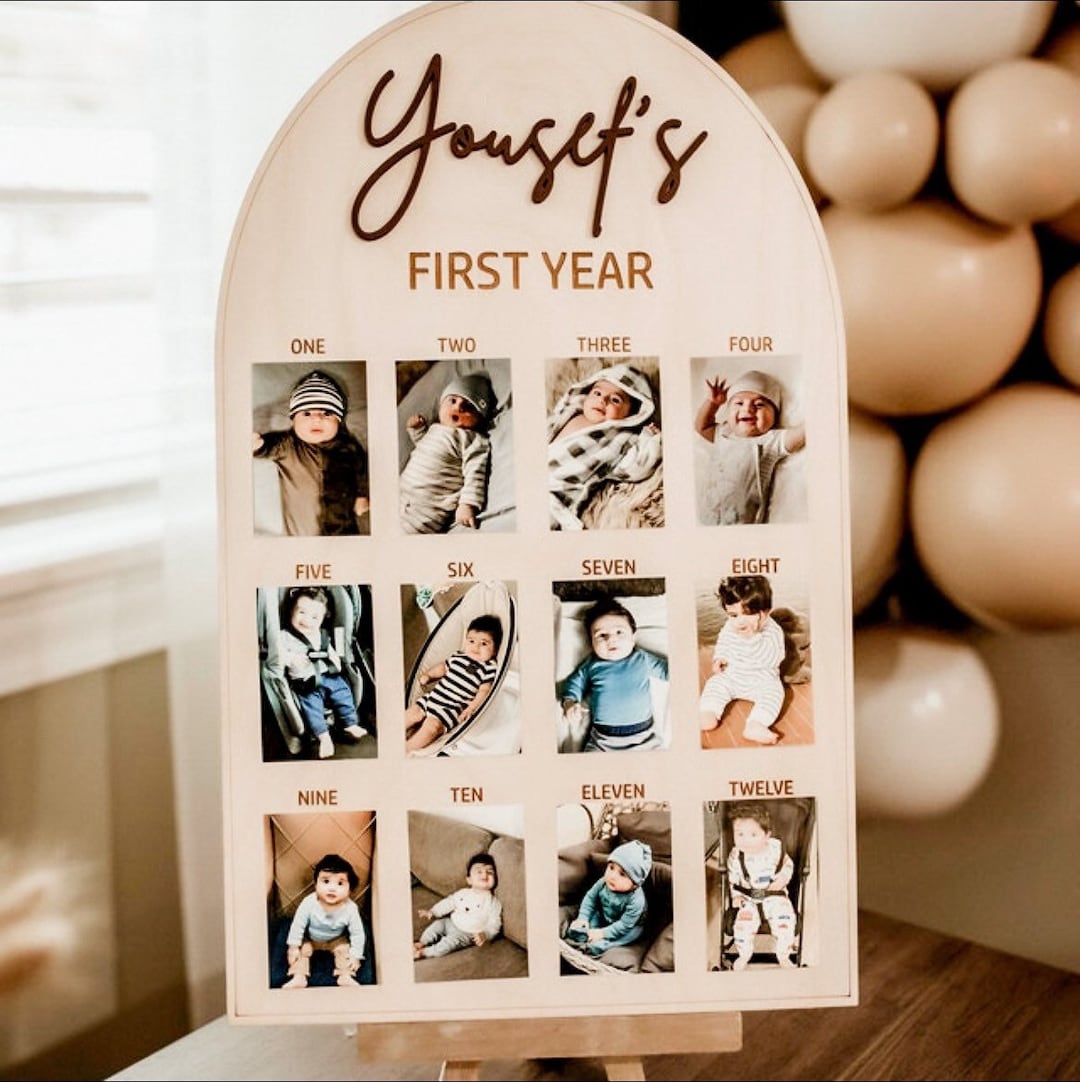 First Birthday Board Baby's One Year Twelve Months Photo Wooden Board ...