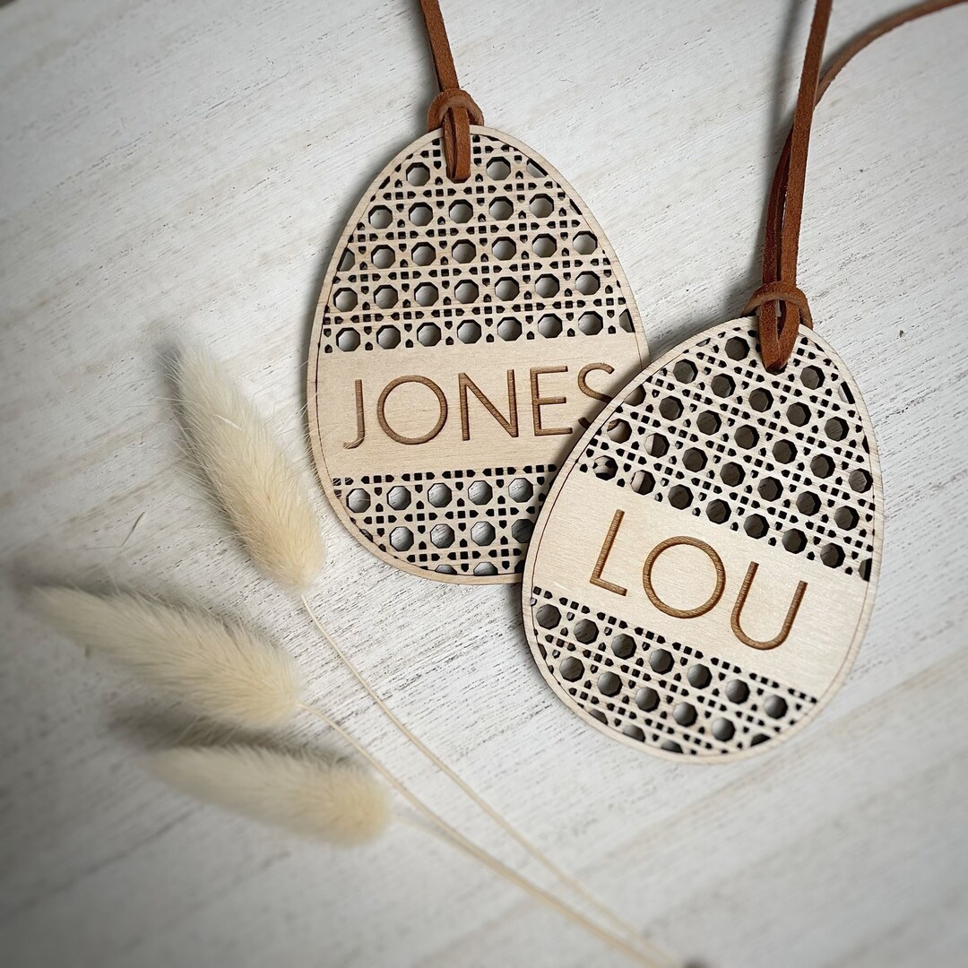 Rattan Easter Basket Name Tag | Custom Easter Tag | Boho Personalized ...