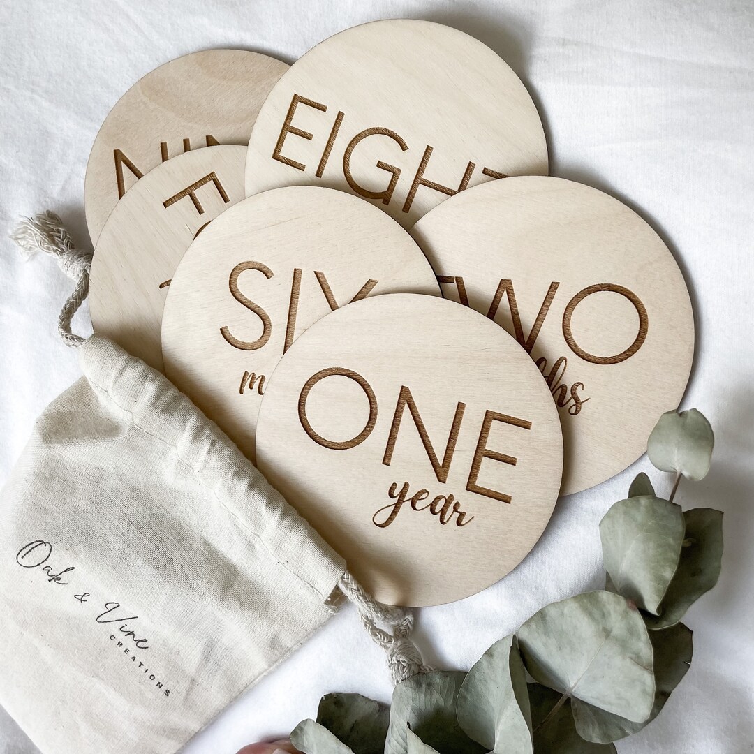 Wooden Monthly Milestone Discs | Baby by the Month Photo Props | Baby ...