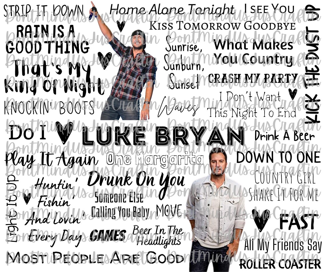 Luke Bryan Fan Sheet Collage PNG Sublimation Wrap Digital | Etsy