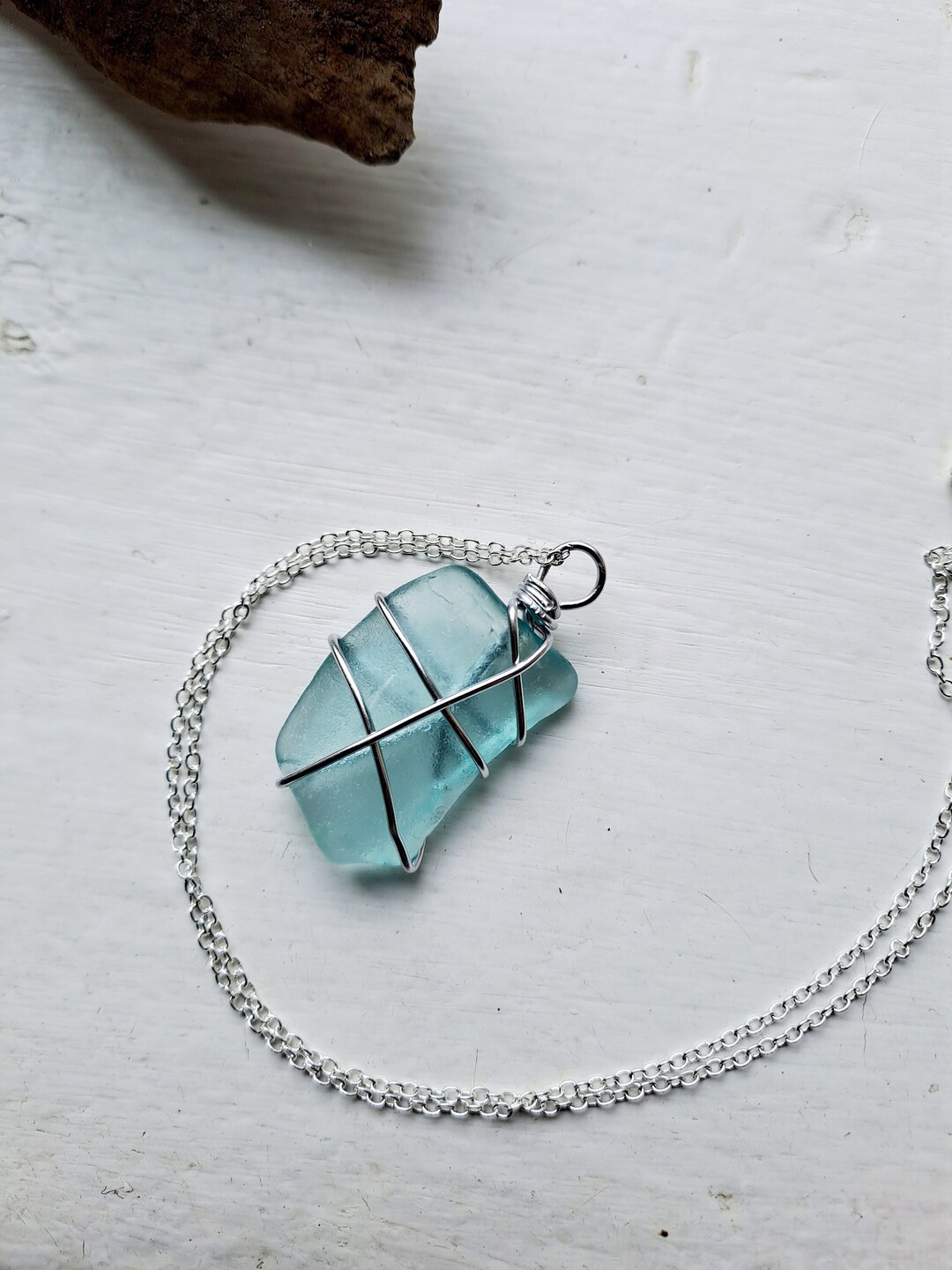 Aqua Wire-wrapped Sea Glass Pendant on Silver-plated Chain - Etsy