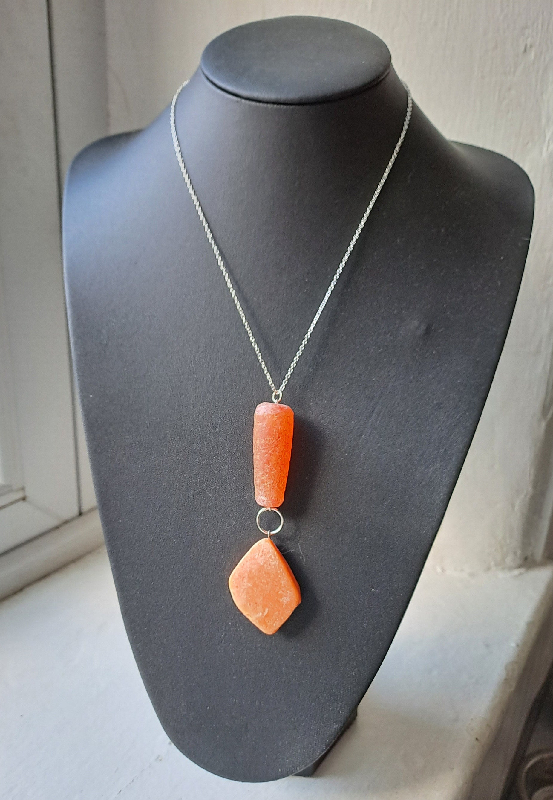 Eco-beach Orange Recycled Sea-worn Plastic Pendant on Silver - Etsy