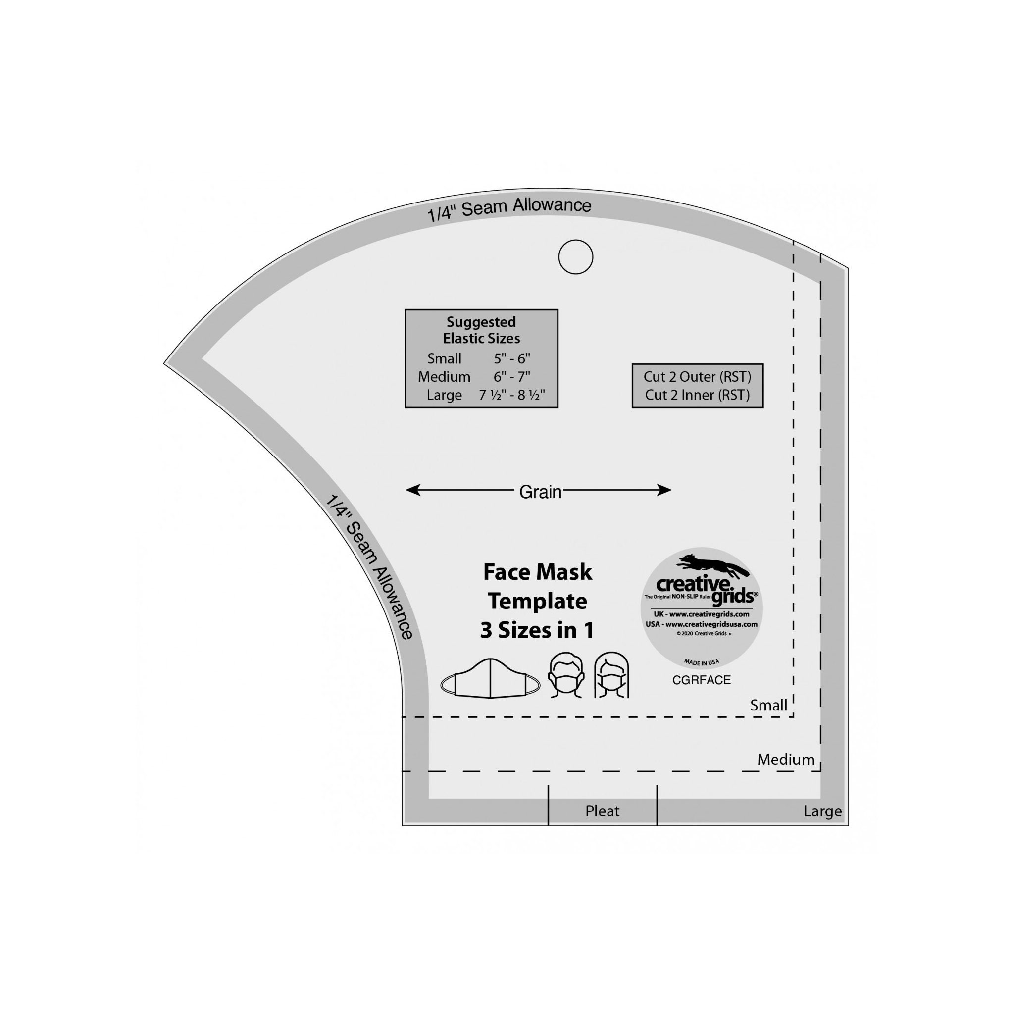 Creative Grids Face Mask Sewing Template Pattern 3 Sizes in 1 CGRFACE ...