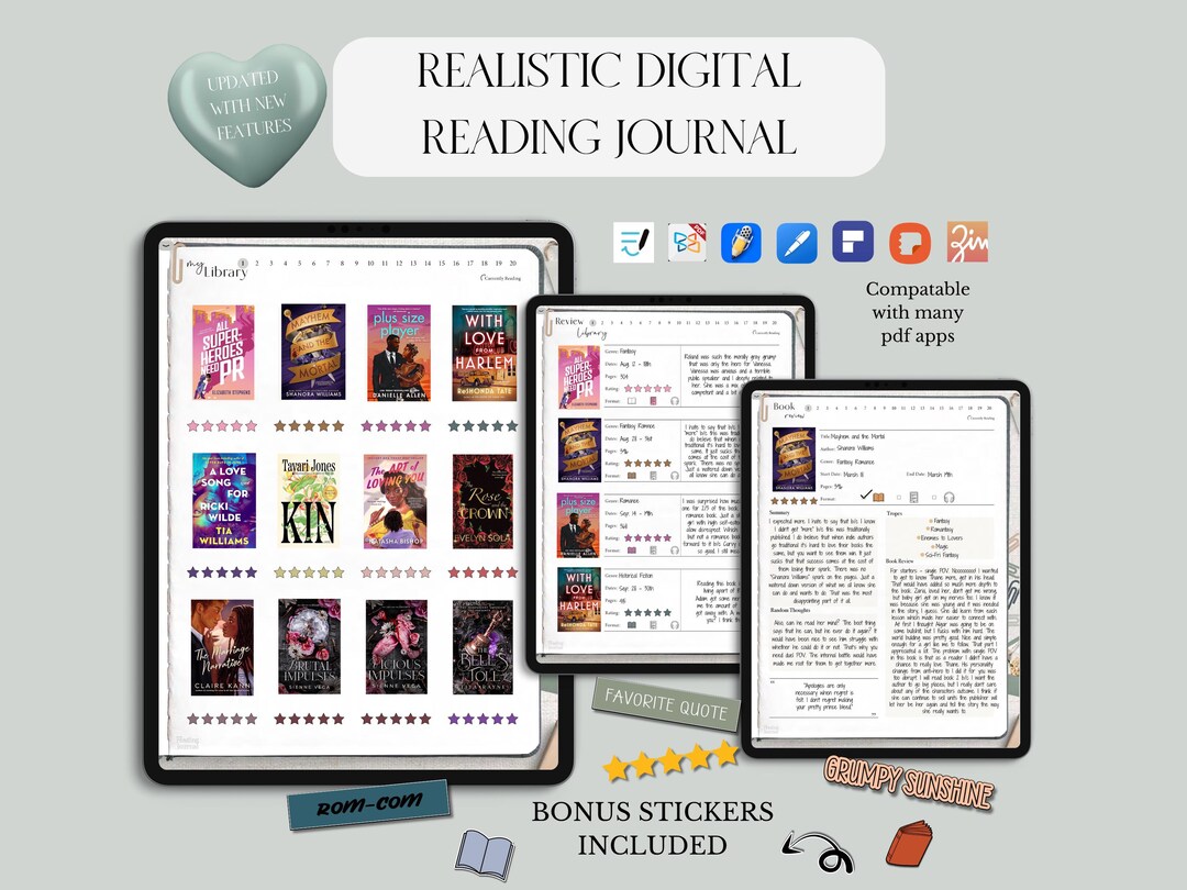 Romance Romantasy Digital Reading Journal Goodnotes – Book Tracker ...