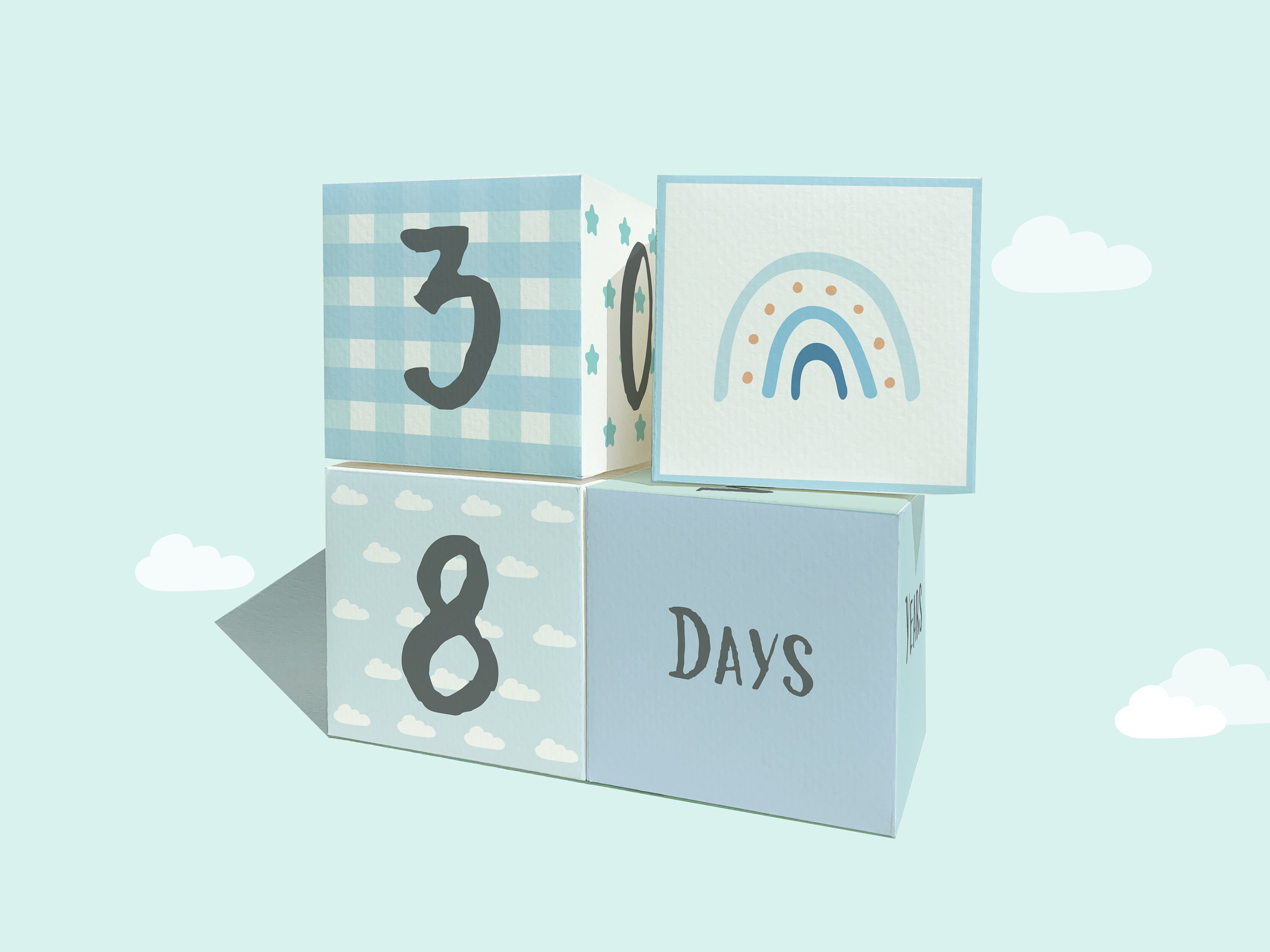 Printable Blue Baby Milestone Cube for Photos Baby | DIY 3d Milestone ...
