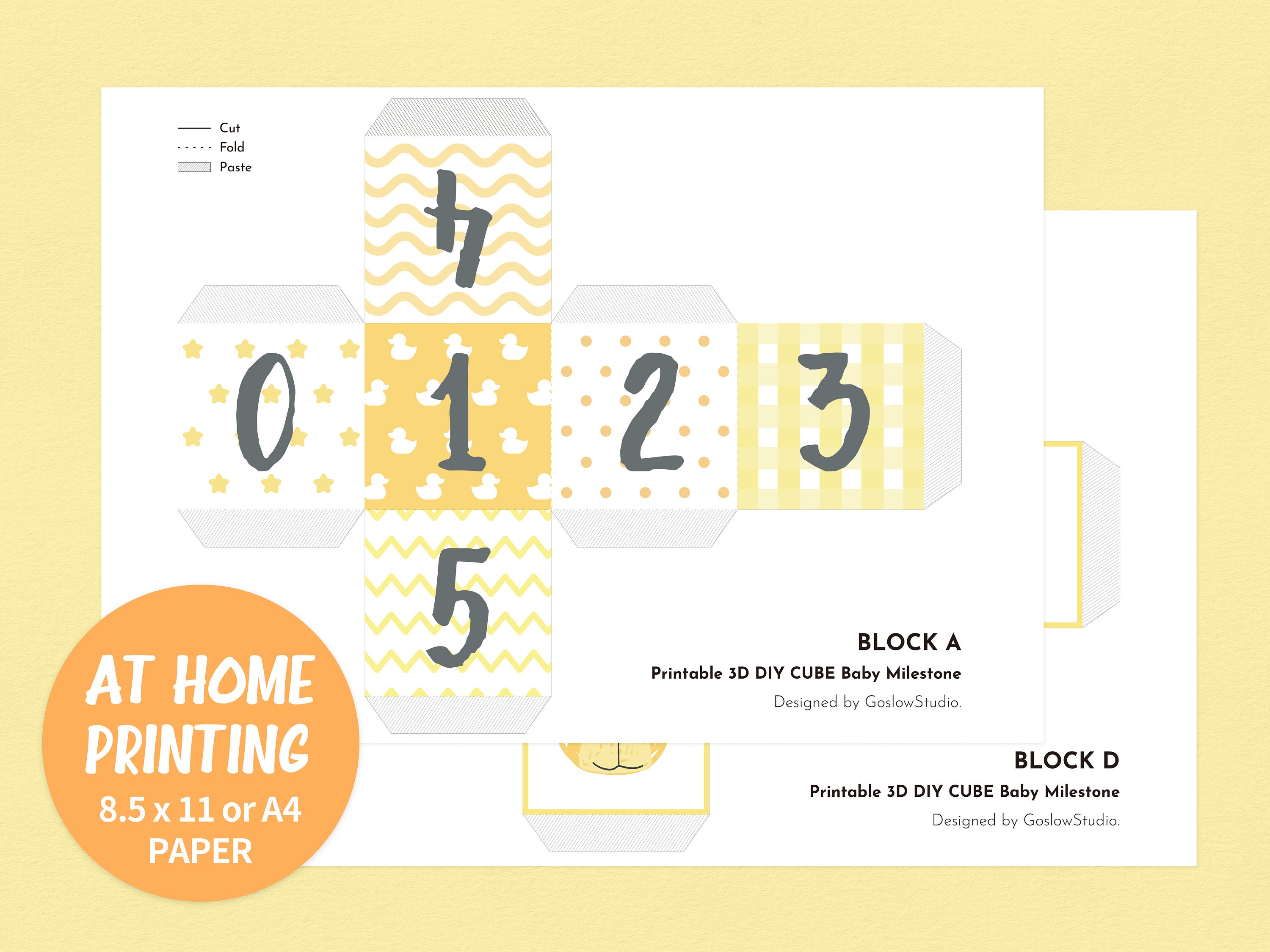 Printable Yellow Baby Milestone Cube for Photos Baby DIY 3d Milestone ...