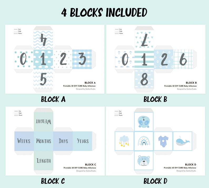 Printable Blue Baby Milestone Cube for Photos Baby DIY 3d Milestone ...