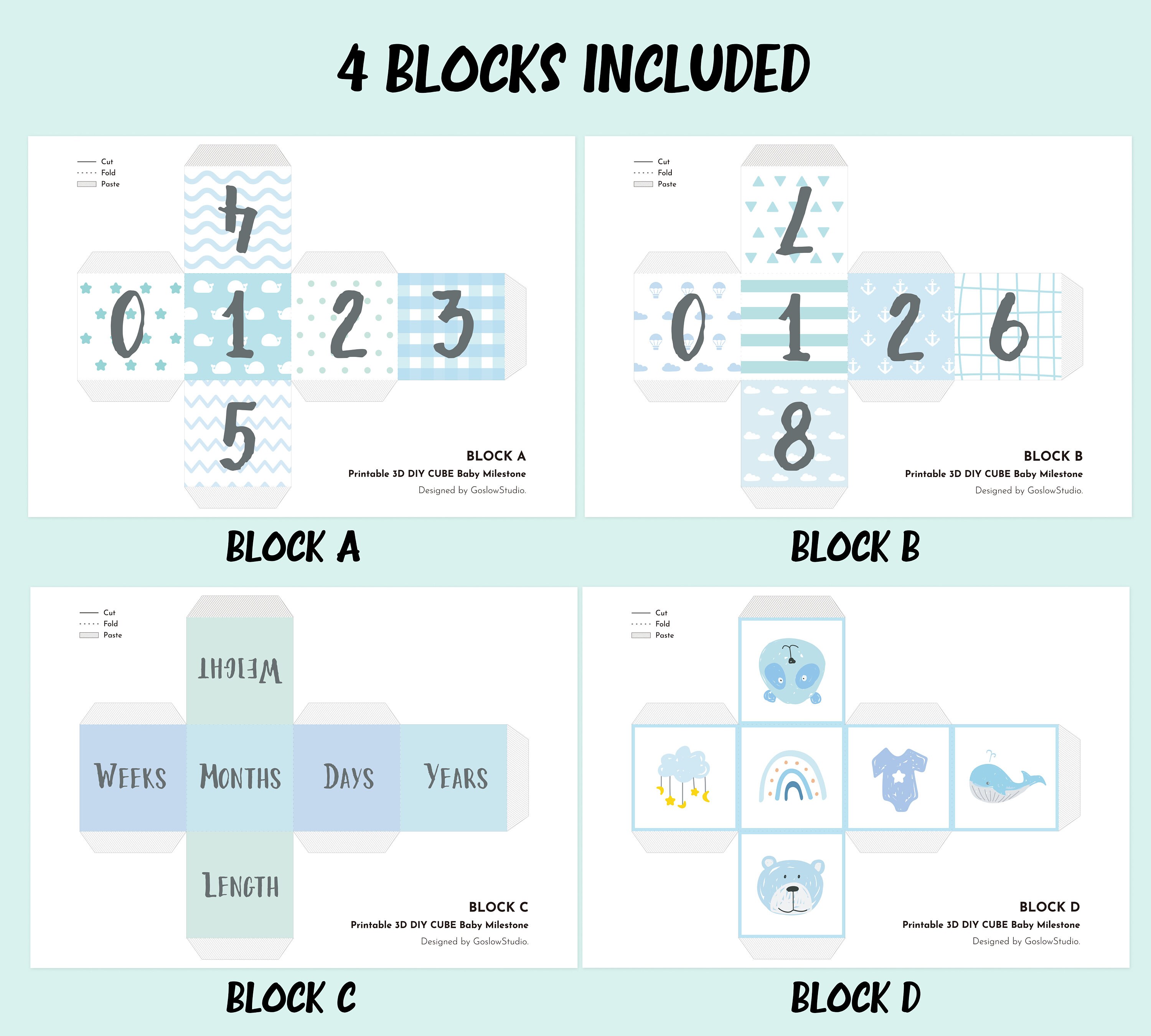 Printable Blue Baby Milestone Cube for Photos Baby DIY 3d Milestone ...