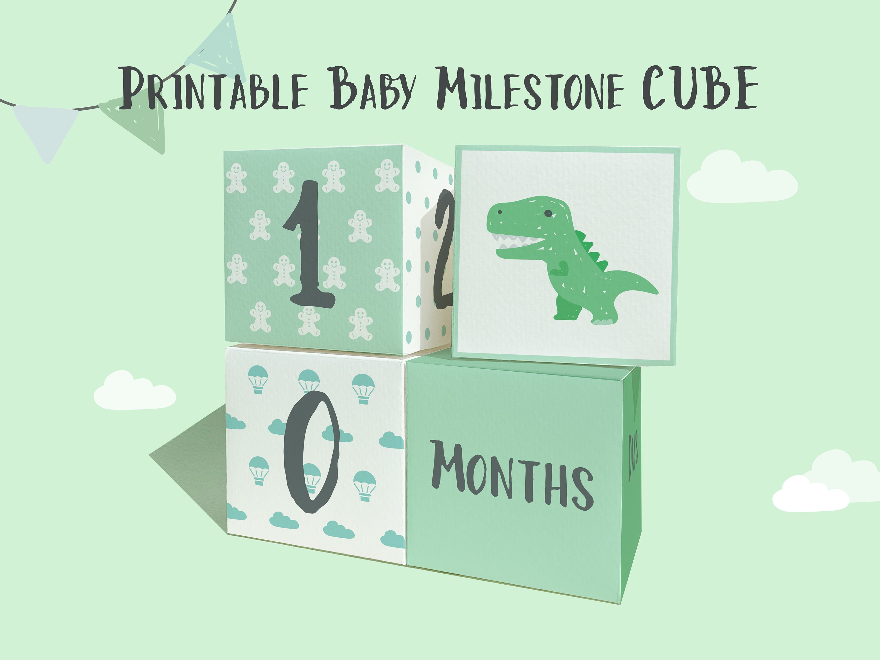 Printable Green Baby Milestone Cube for Photos Baby DIY 3d - Etsy España
