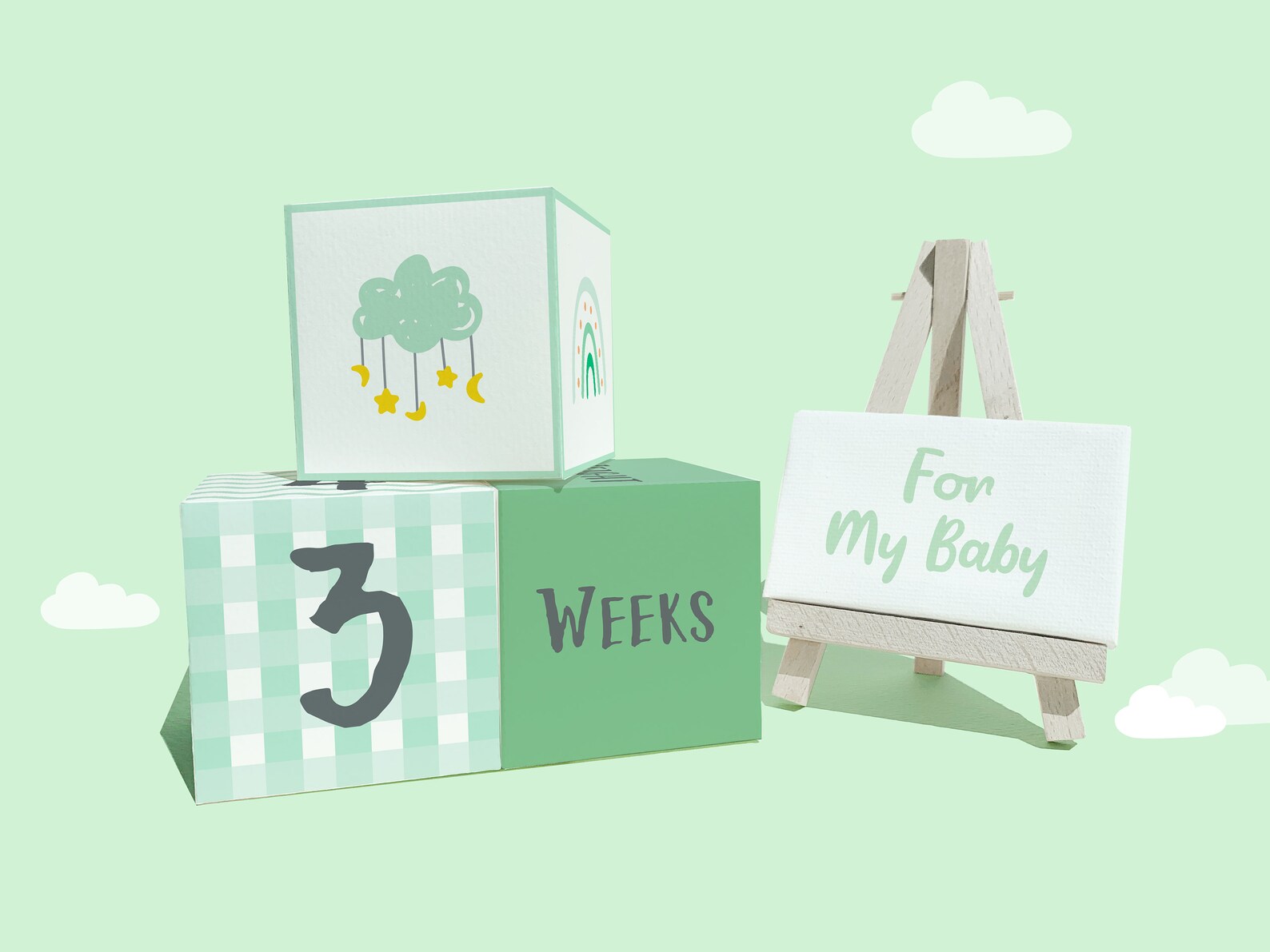 Printable Green Baby Milestone Cube for Photos Baby | DIY 3d Milestone ...