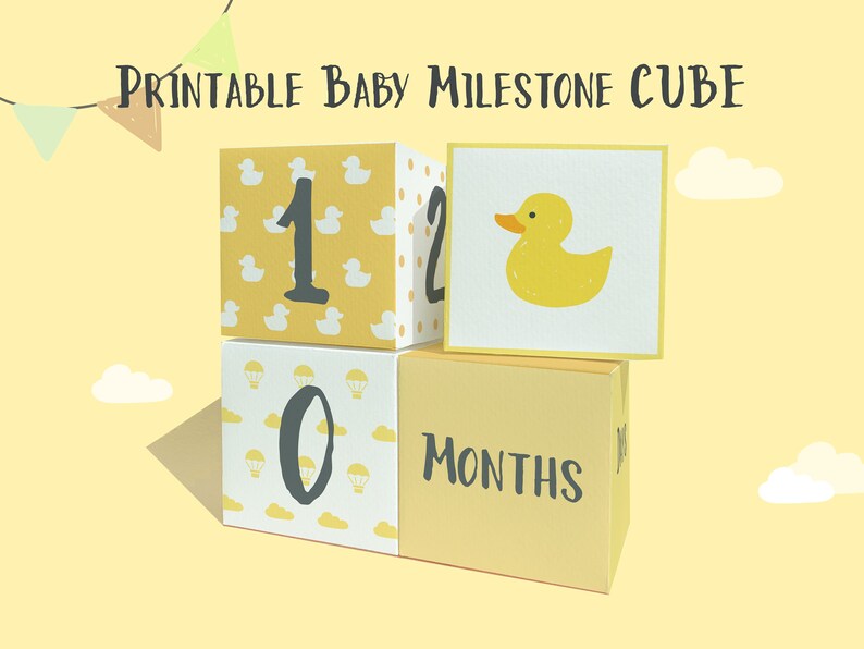 Printable Yellow Baby Milestone Cube for Photos Baby | DIY 3d Milestone ...