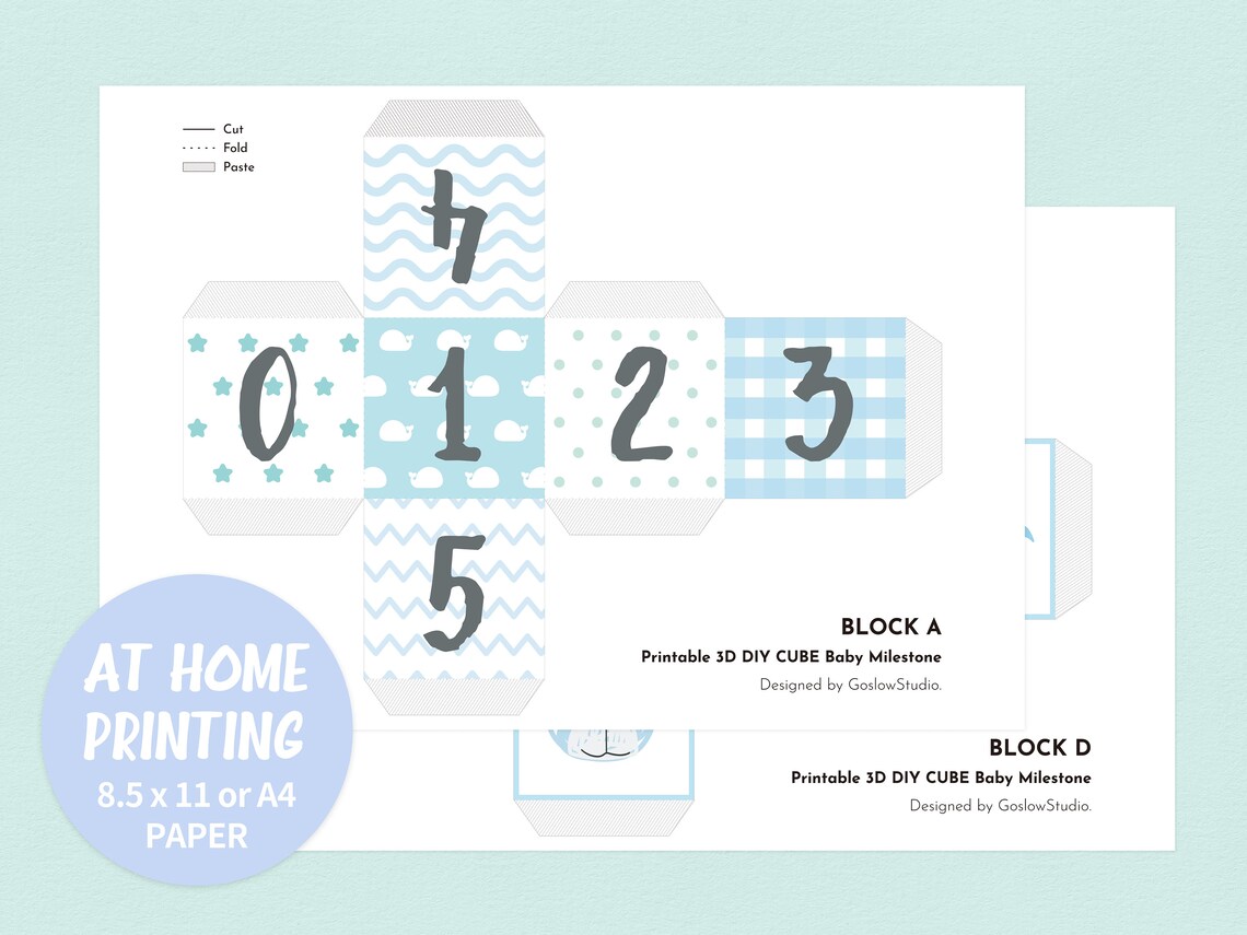 Printable Blue Baby Milestone Cube for Photos Baby | DIY 3d Milestone ...