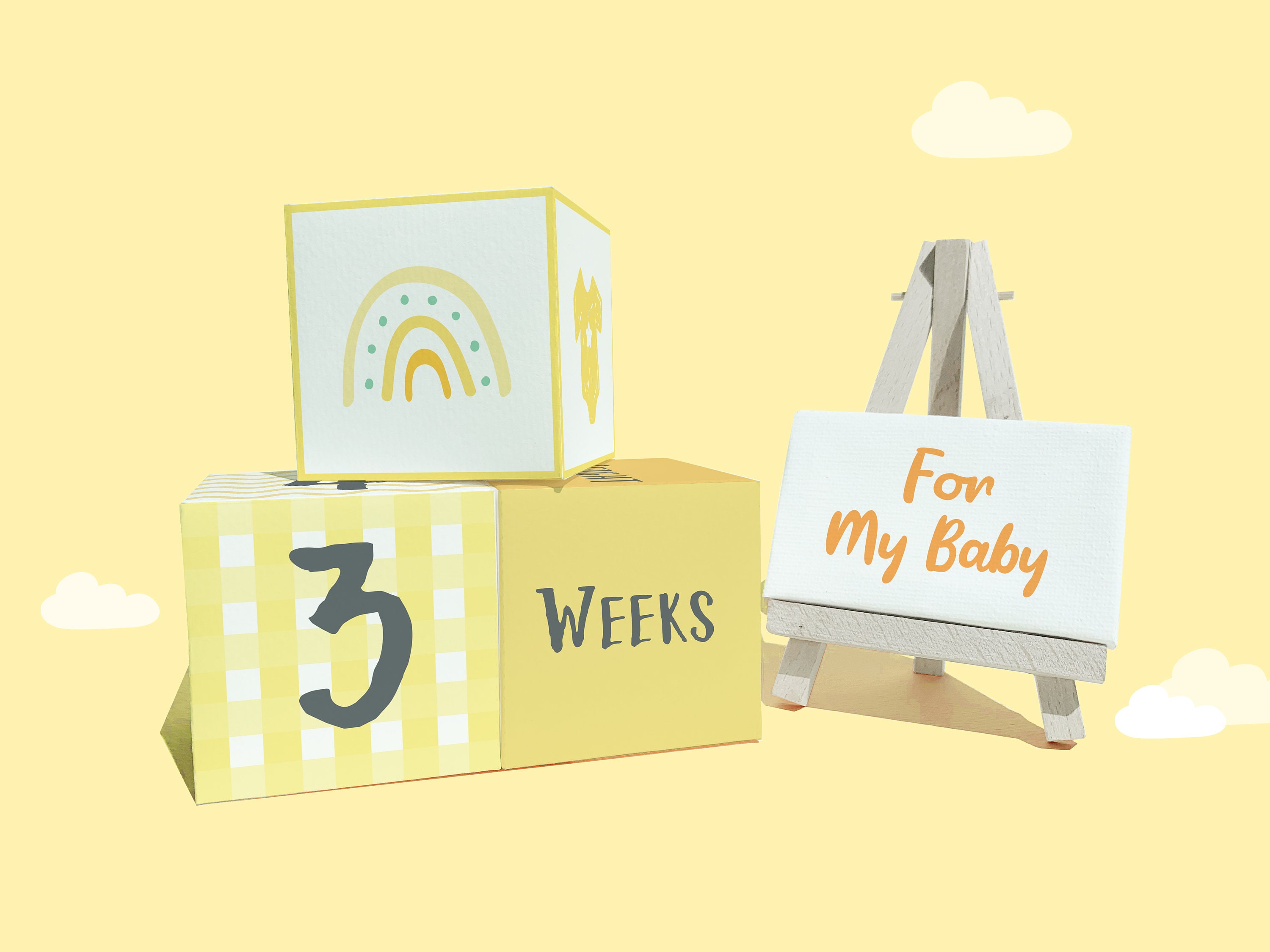 Printable Yellow Baby Milestone Cube for Photos Baby | DIY 3d Milestone ...