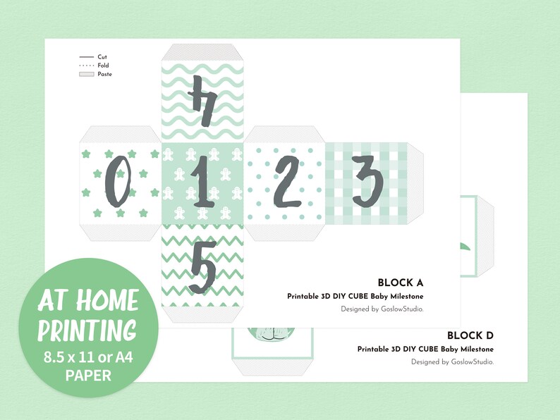 Printable Green Baby Milestone Cube for Photos Baby | DIY 3d Milestone ...