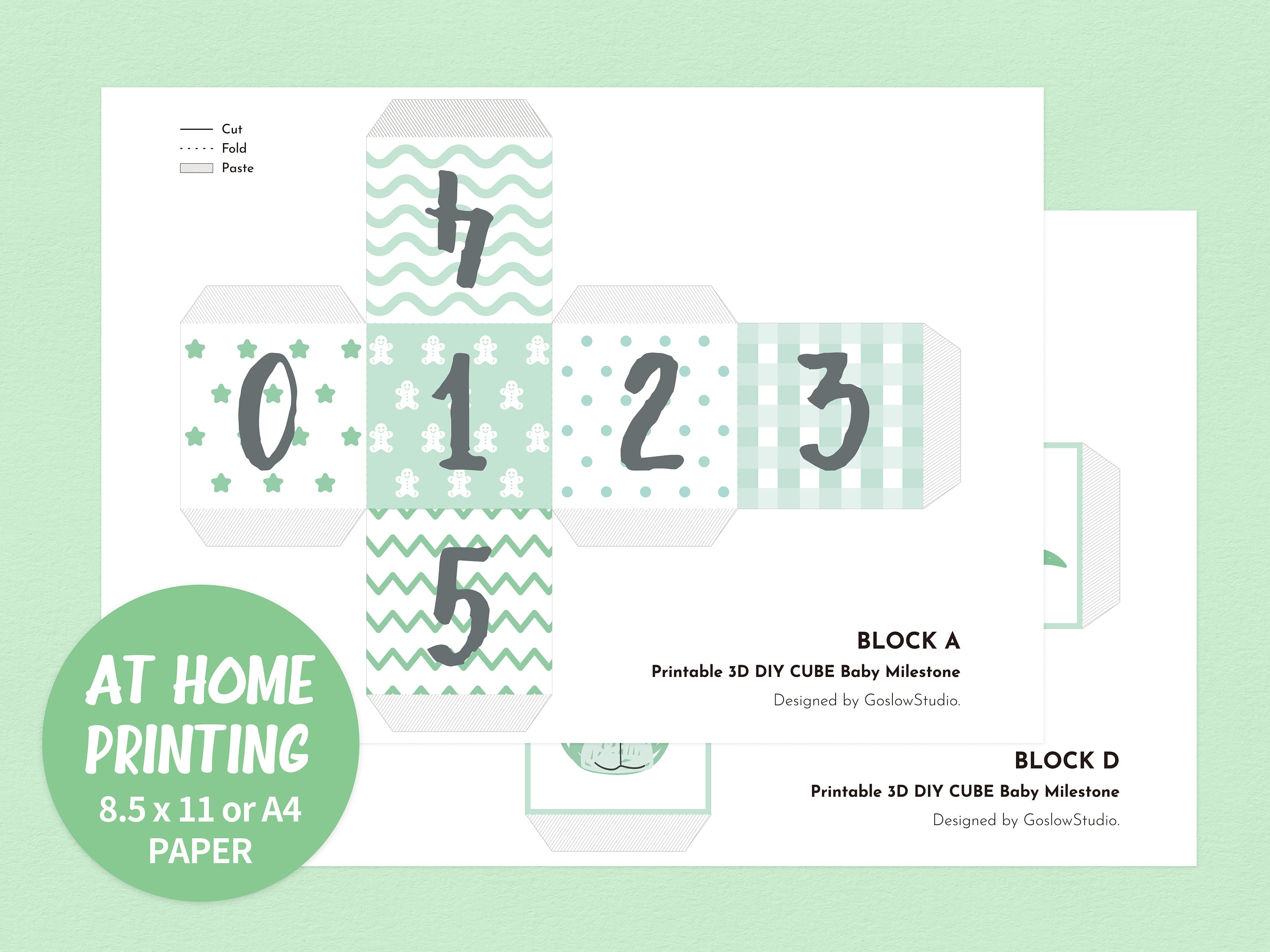 Printable Green Baby Milestone Cube for Photos Baby DIY 3d - Etsy España
