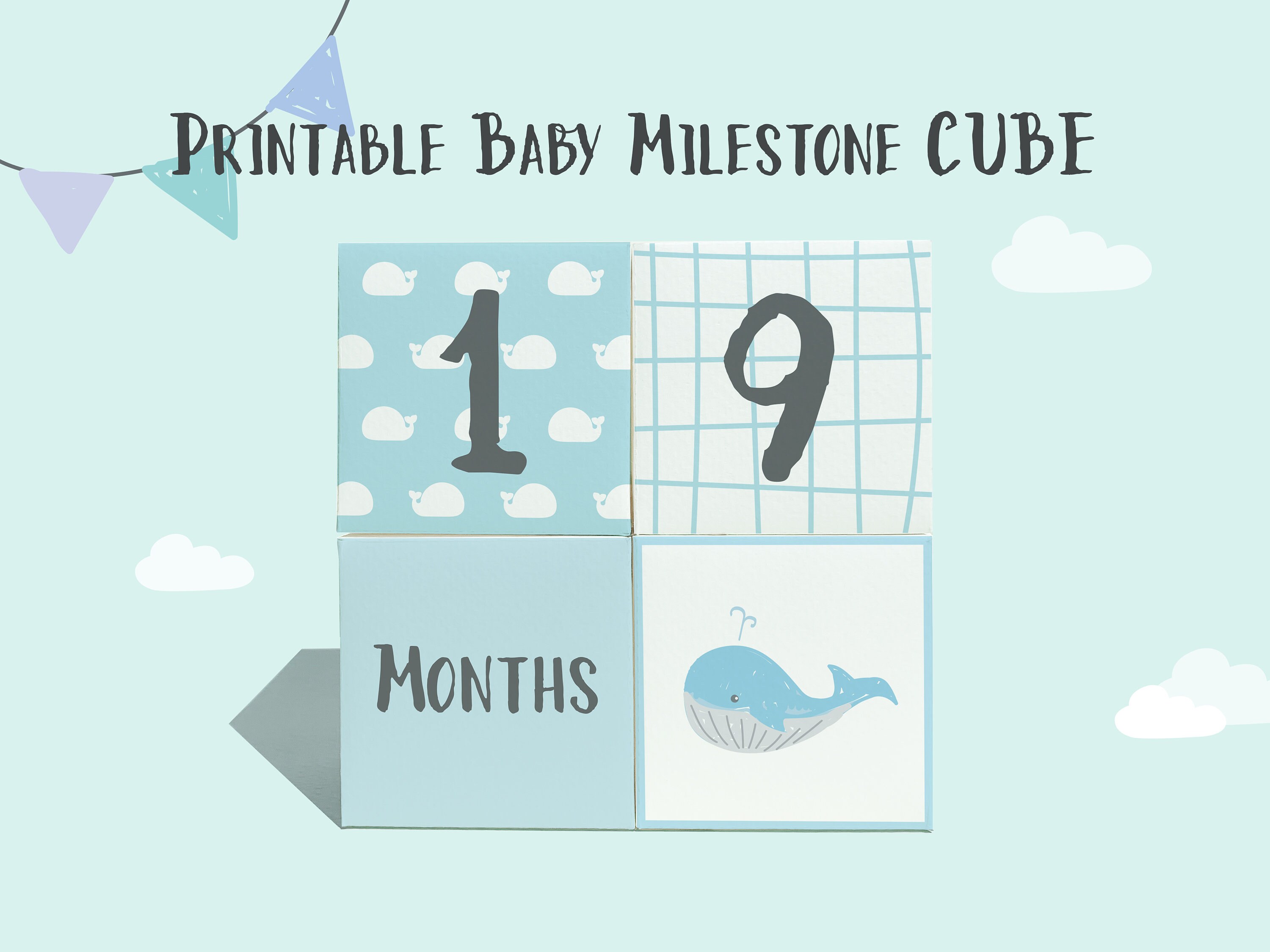 Printable Blue Baby Milestone Cube for Photos Baby | DIY 3d Milestone ...