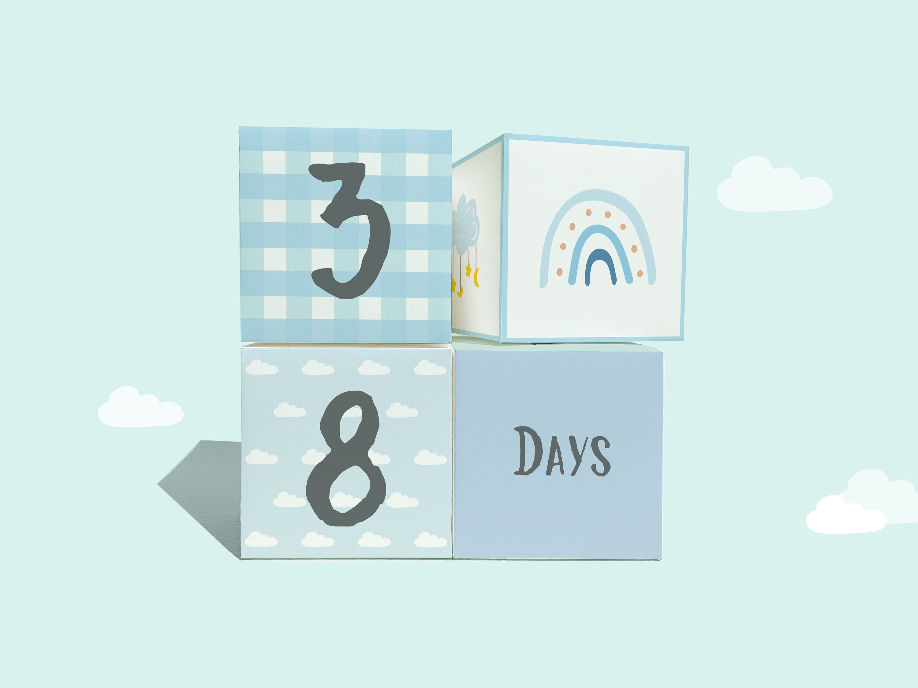 Printable Blue Baby Milestone Cube for Photos Baby | DIY 3d Milestone ...