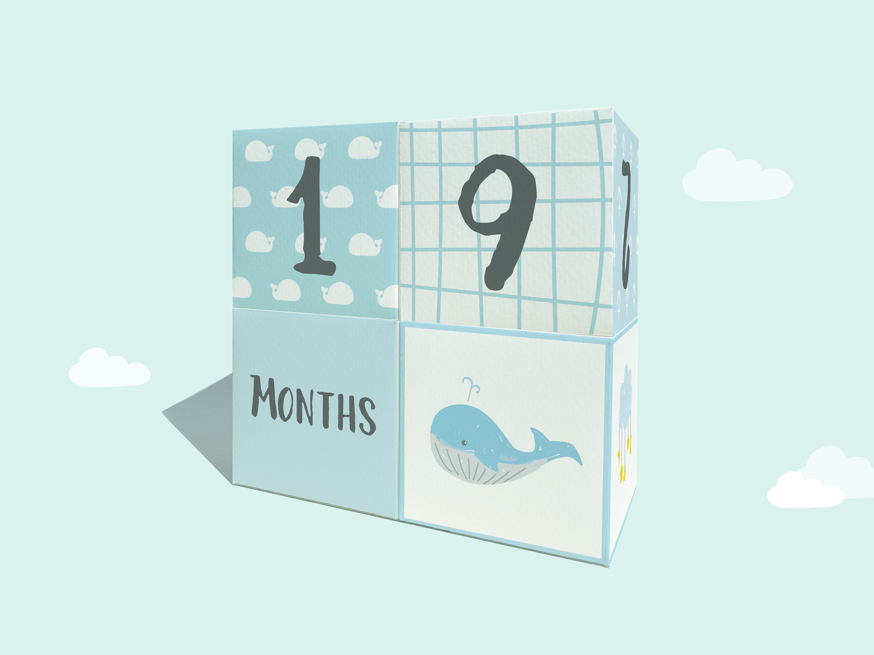 Printable Blue Baby Milestone Cube for Photos Baby | DIY 3d Milestone ...