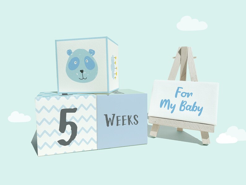 Printable Blue Baby Milestone Cube for Photos Baby | DIY 3d Milestone ...