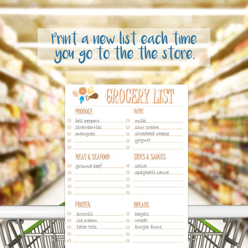 Printable Grocery List | Large Print Design | Instant Download - Etsy