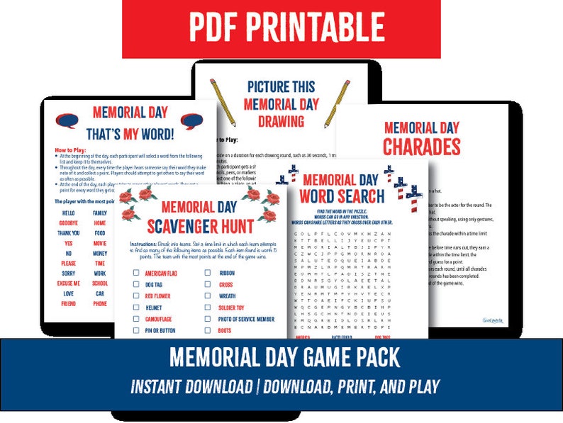 Memorial Day Printable Games Pack - Etsy