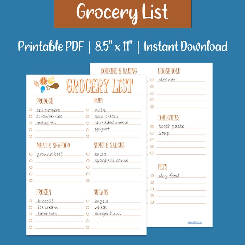 Printable Grocery List | Large Print Design | Instant Download - Etsy