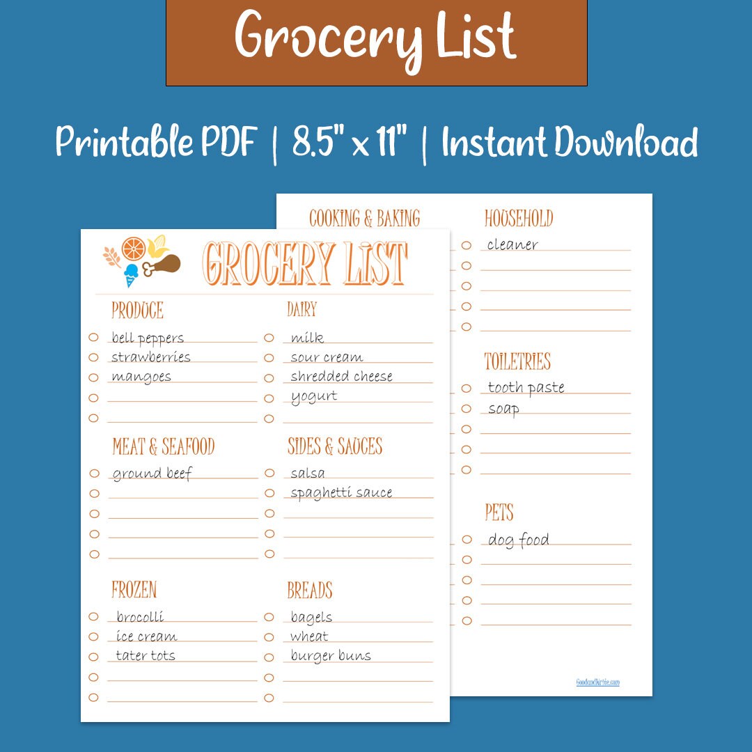 Printable Grocery List | Large Print Design | Instant Download - Etsy