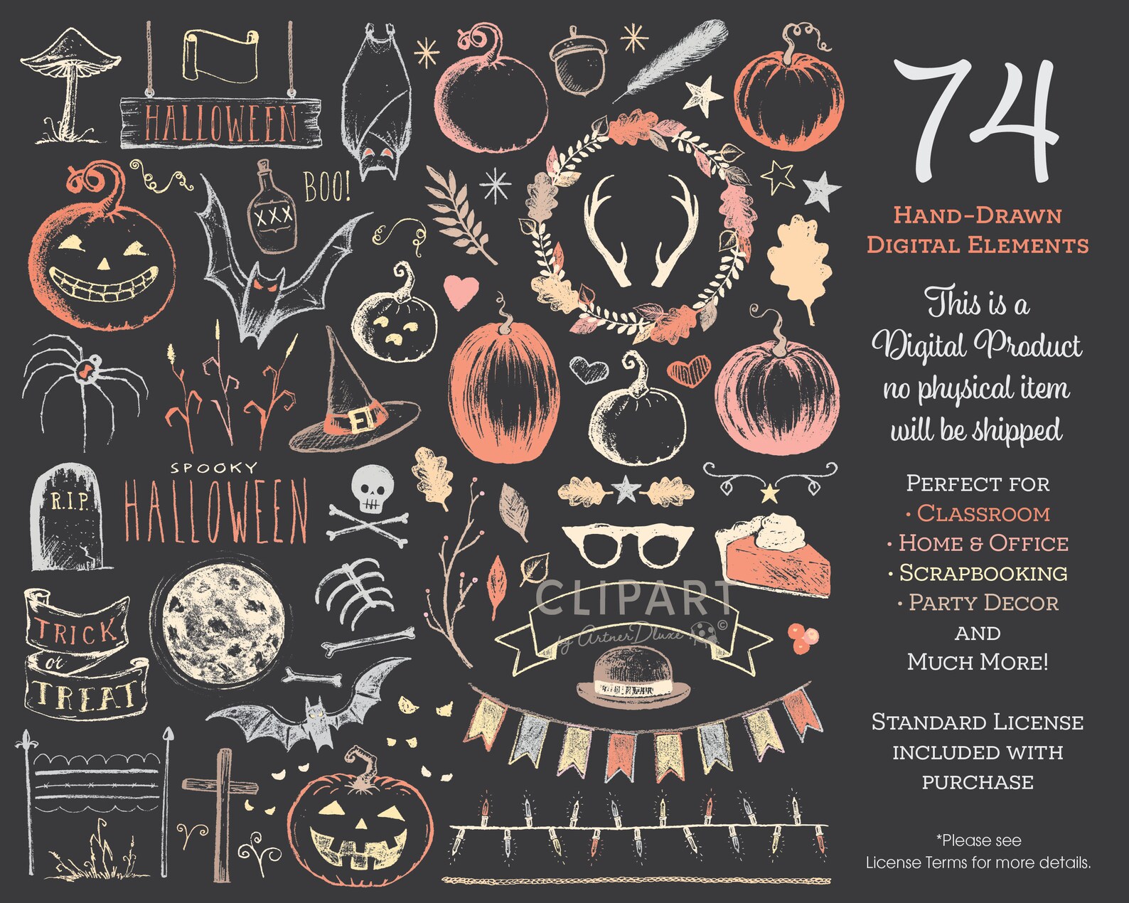 Autumn Chalk Clipart Bundle, Farmhouse Thanksgiving, Halloween Doodles ...