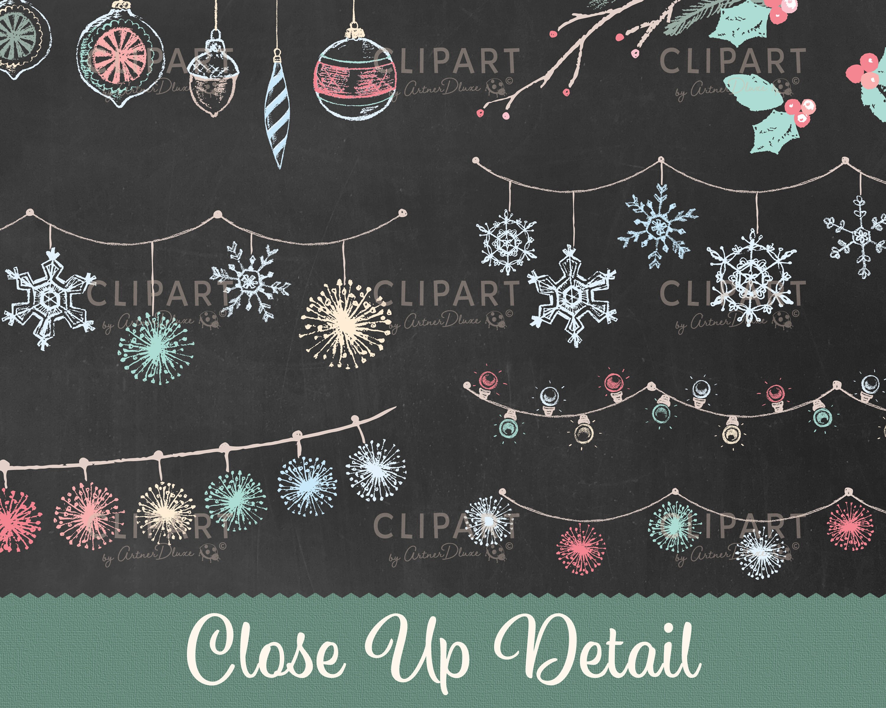 Chalk Christmas Borders Frames Clipart Set, Holiday Wreath, Hygge PNG ...