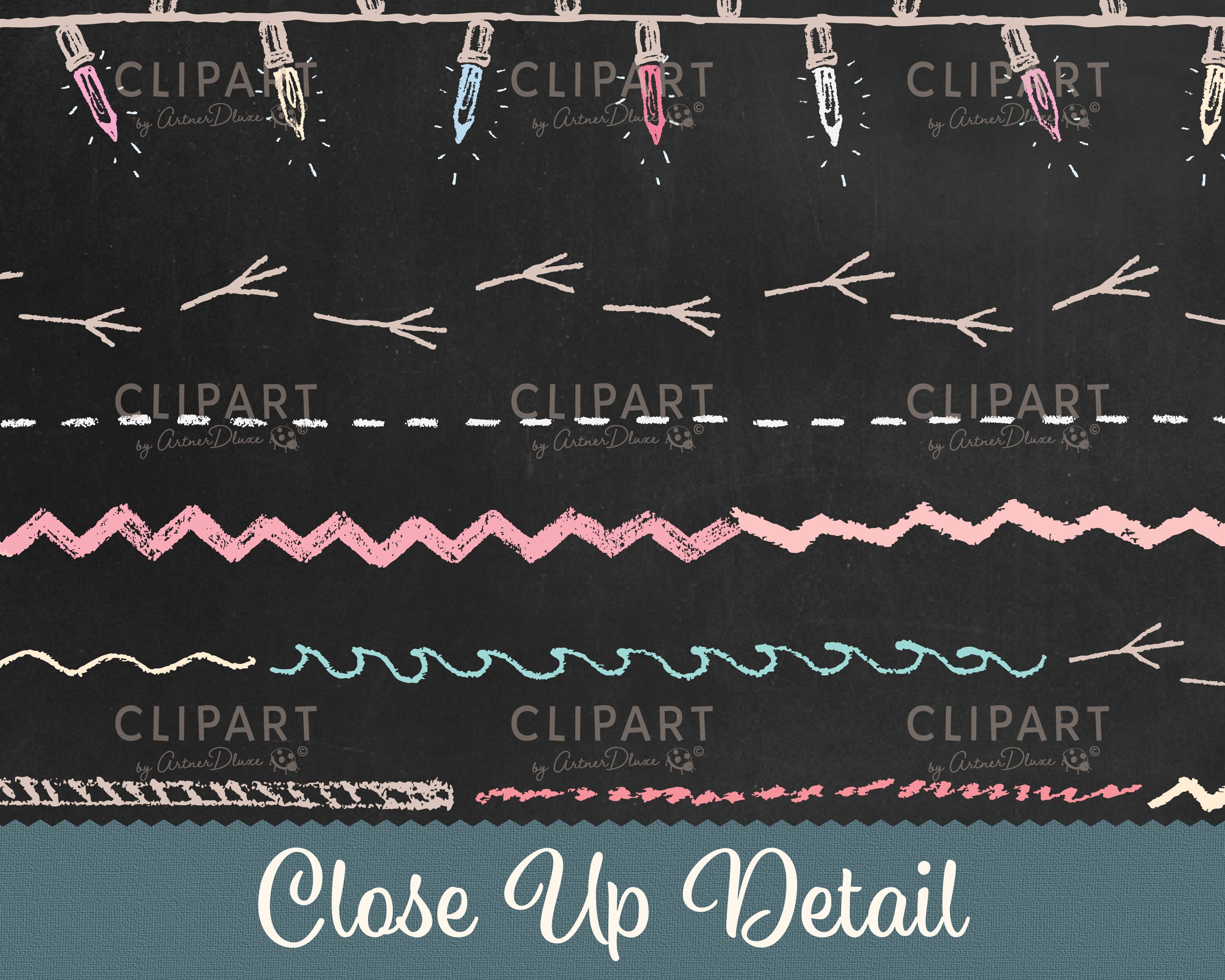 Chalk Borders Clipart Set, Christmas Lights PNG, Kids Classroom ...