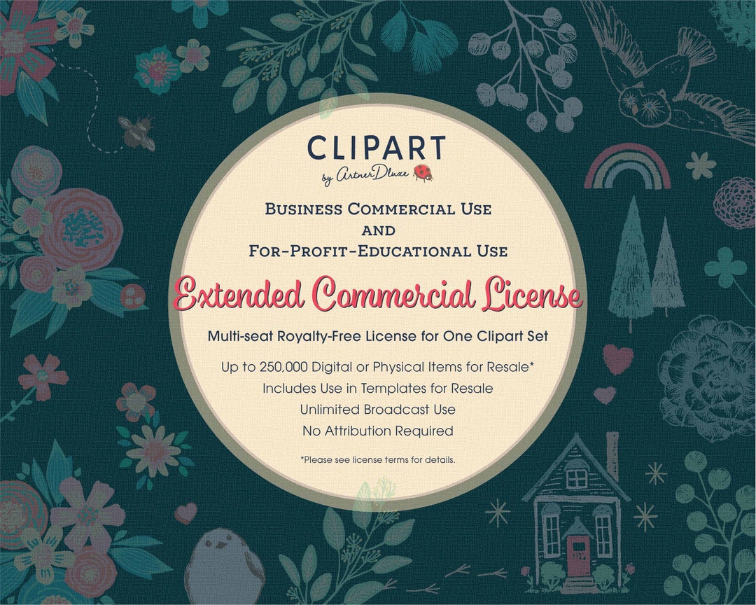 Clipart Extended Commercial License for Artnerdluxe Printables, Digital ...