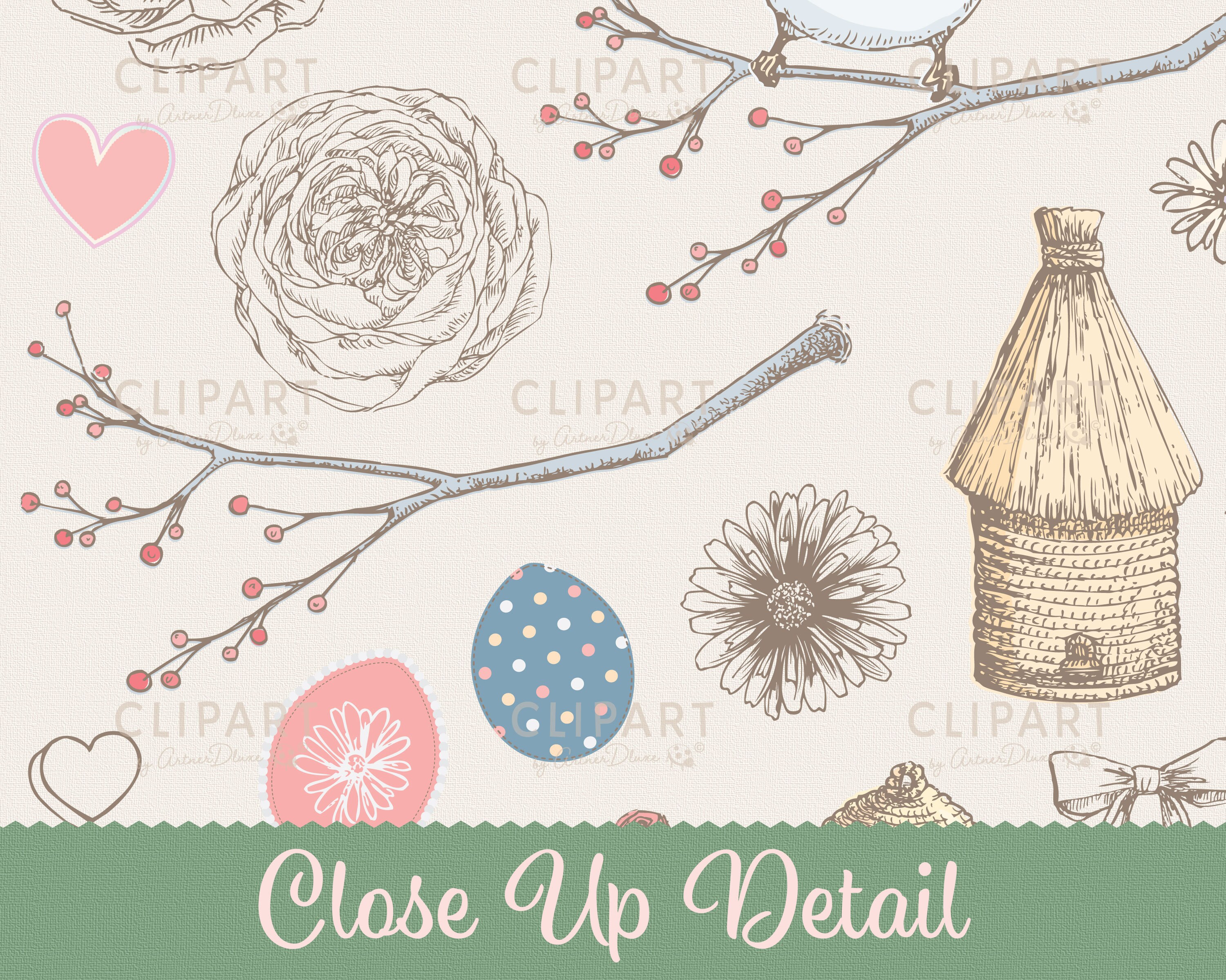 Vintage Spring Pen & Ink Clipart Bundle, Cottage Ephemera Set, Spring ...