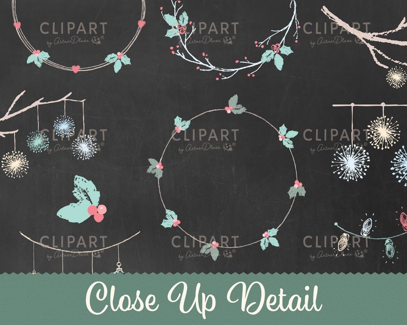 Chalk Christmas Borders Frames Clipart Set, Holiday Wreath, Hygge PNG ...