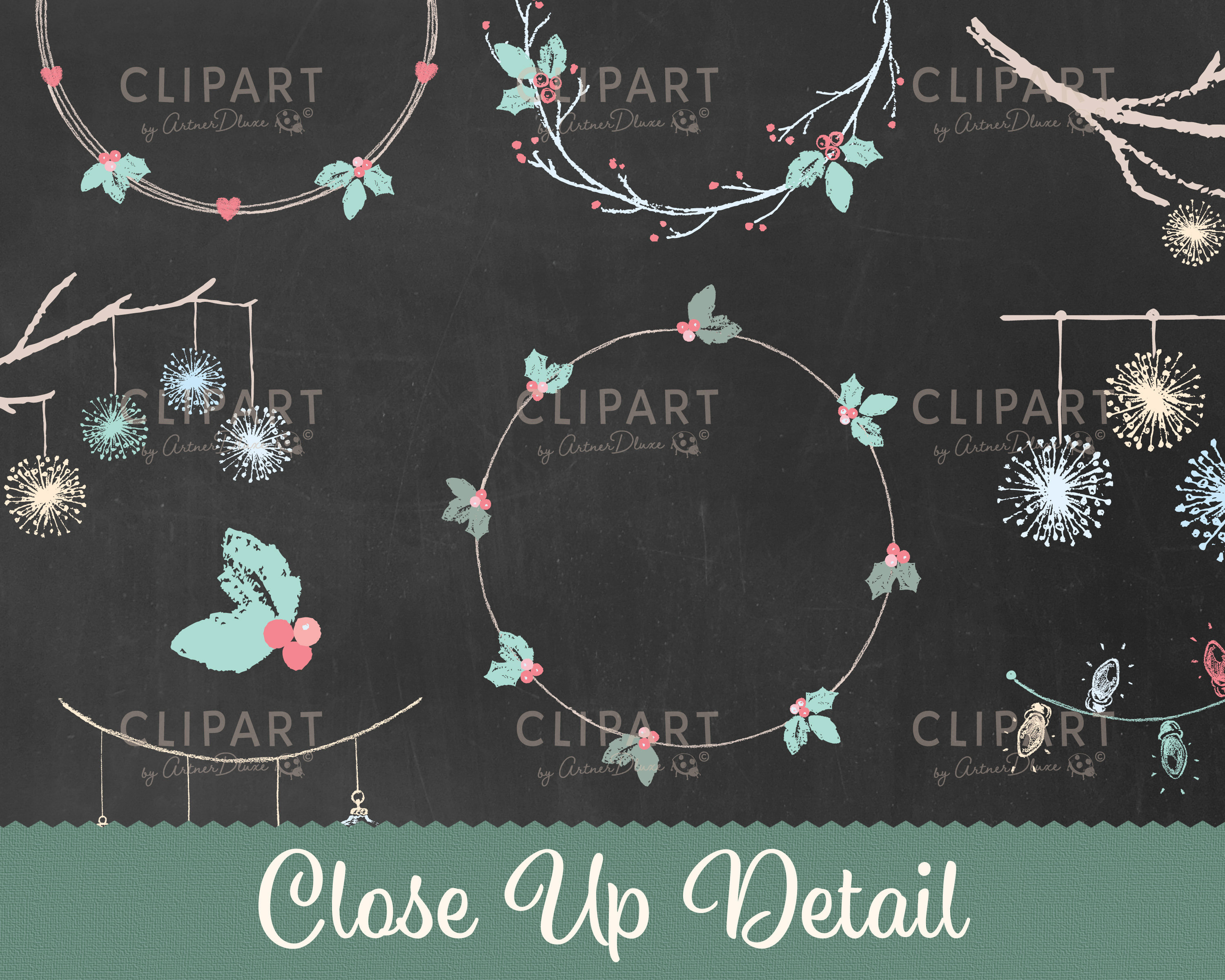 Chalk Christmas Borders Frames Clipart Set, Holiday Wreath, Hygge PNG ...